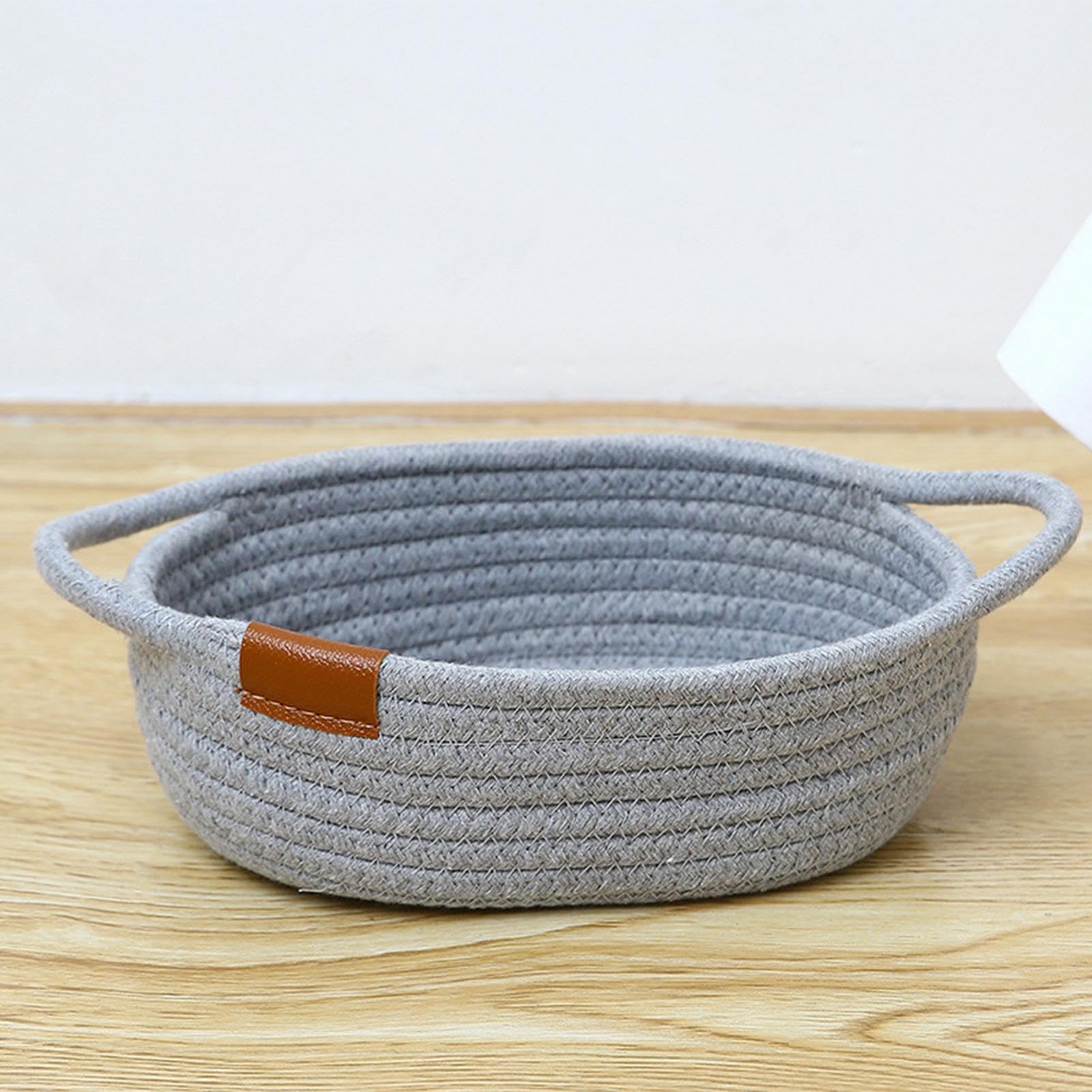 RIYES Rope Storage Baskets, Woven Basket Organizer Bins for Closet, Storage Basket Small Storage Containers, Cotton Rope Storage Basket, 8.6x6.3x2.7 Inch Woven Small Storage Bins with Handles