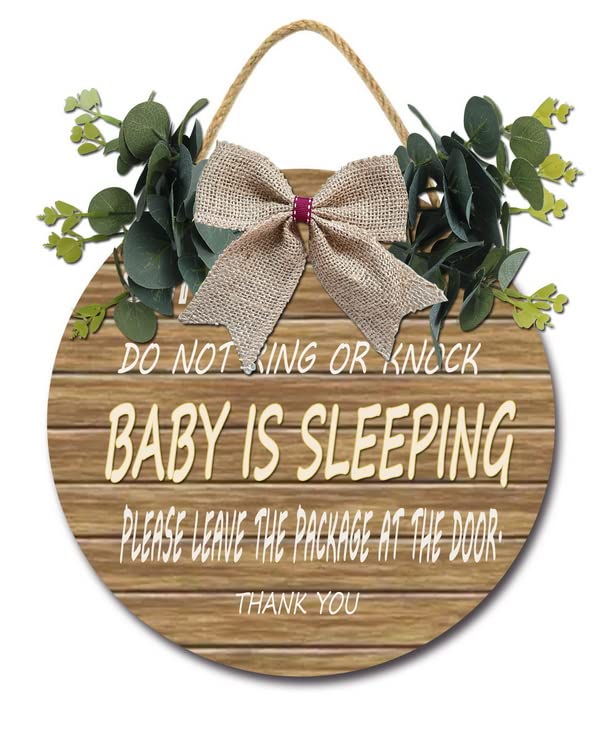 Weytff Baby Sleeping Sign For Front Door Decorations Hanging - Baby Sleeping Sign For Door Do Not Knock Or Ring Doorbell - No Soliciting Please Don't Disturb No Soliciting Baby Sleeping Sign For Nursery 12X12"
