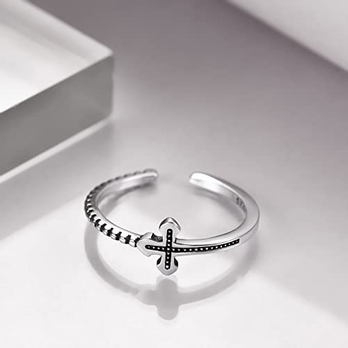 YFN Cross Ring Sterling Silver Adjustable Cross Ring Jewelry Gifts for Women Men