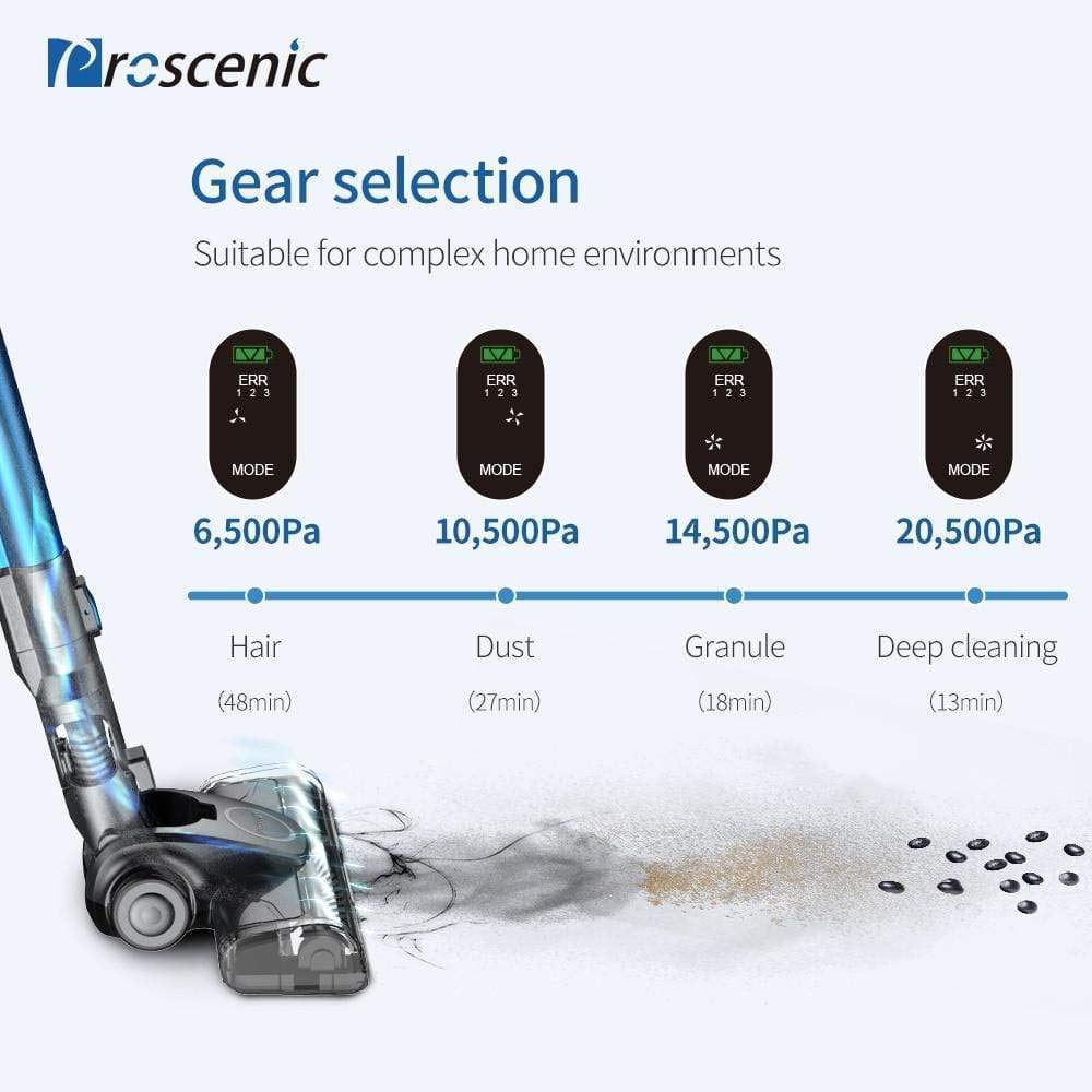 Proscenic P10 Cordless Vacuum Cleaner, 22000Pa Powerful, LED Touch Screen, 4 Adjustable Suction Modes, Removable Battery, 4-in-1 Handheld for Carpet Hard Floor Car Pet Hair, Blue