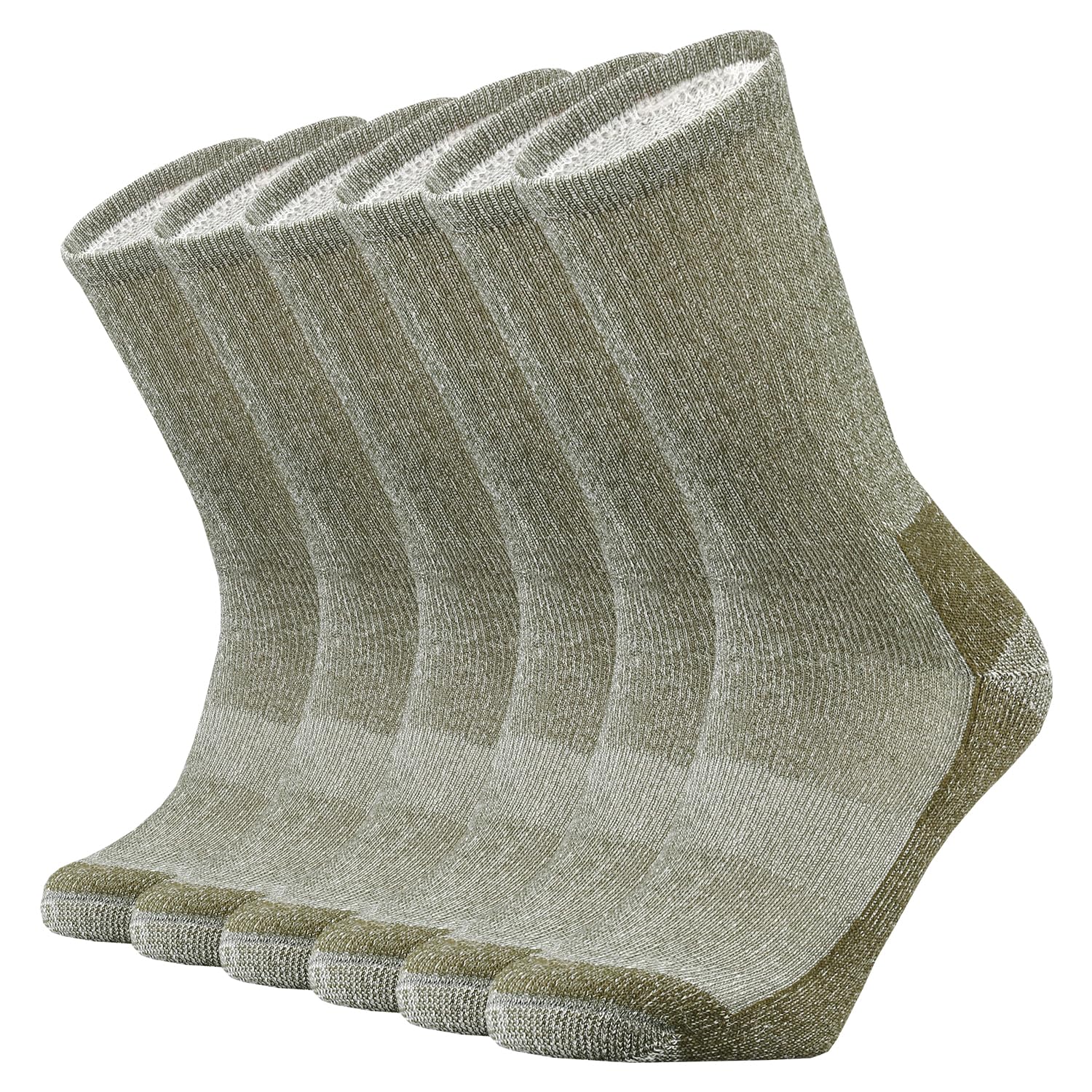 SOX TOWN Men's Merino Wool Cushion Crew Socks Moisture Wicking Control for Outdoor Hiking Work Boot Thermal Warm All Seasons(Green XL)