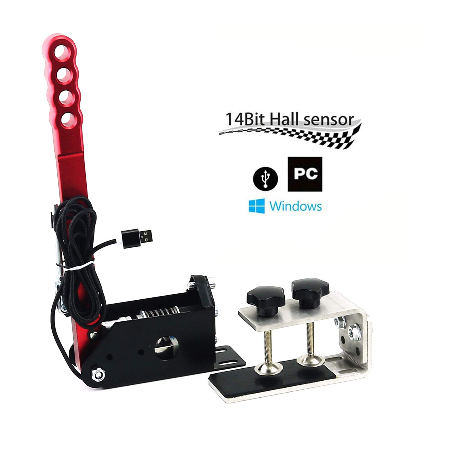 Pnndee 14 Bit PC SIM USB Handbrake with Clamp for Racing Games G25/27/29 T500 FANATECOSW Dirt Rally (red)