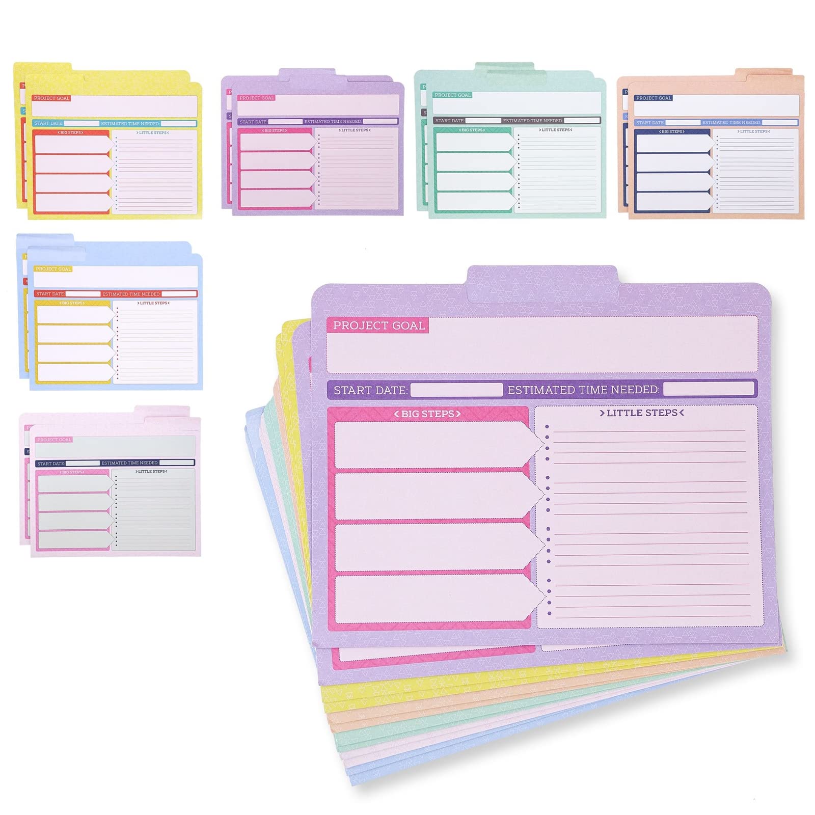 Paper Junkie Set of 12 Project File Folders with Notes Section, 1/3 Cut Tab Office Supplies in 6 Colors (Letter Size)