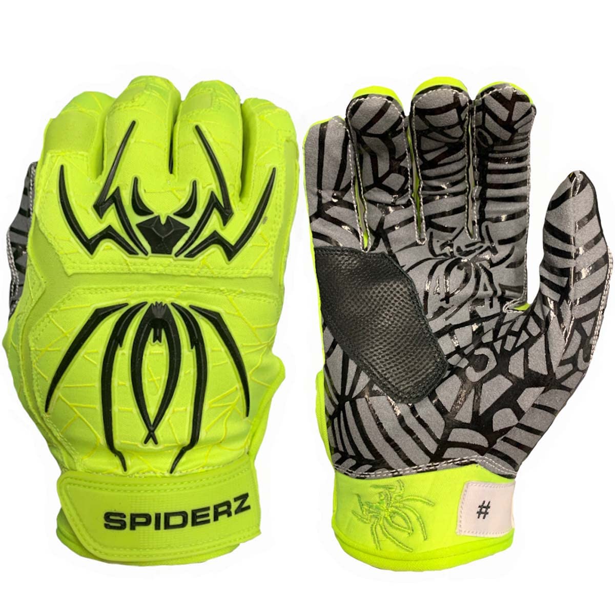 Spiderz 2021 Hybrid Series Boy's Baseball Batting Gloves (Pair) Neon Yellow | Black Youth XL