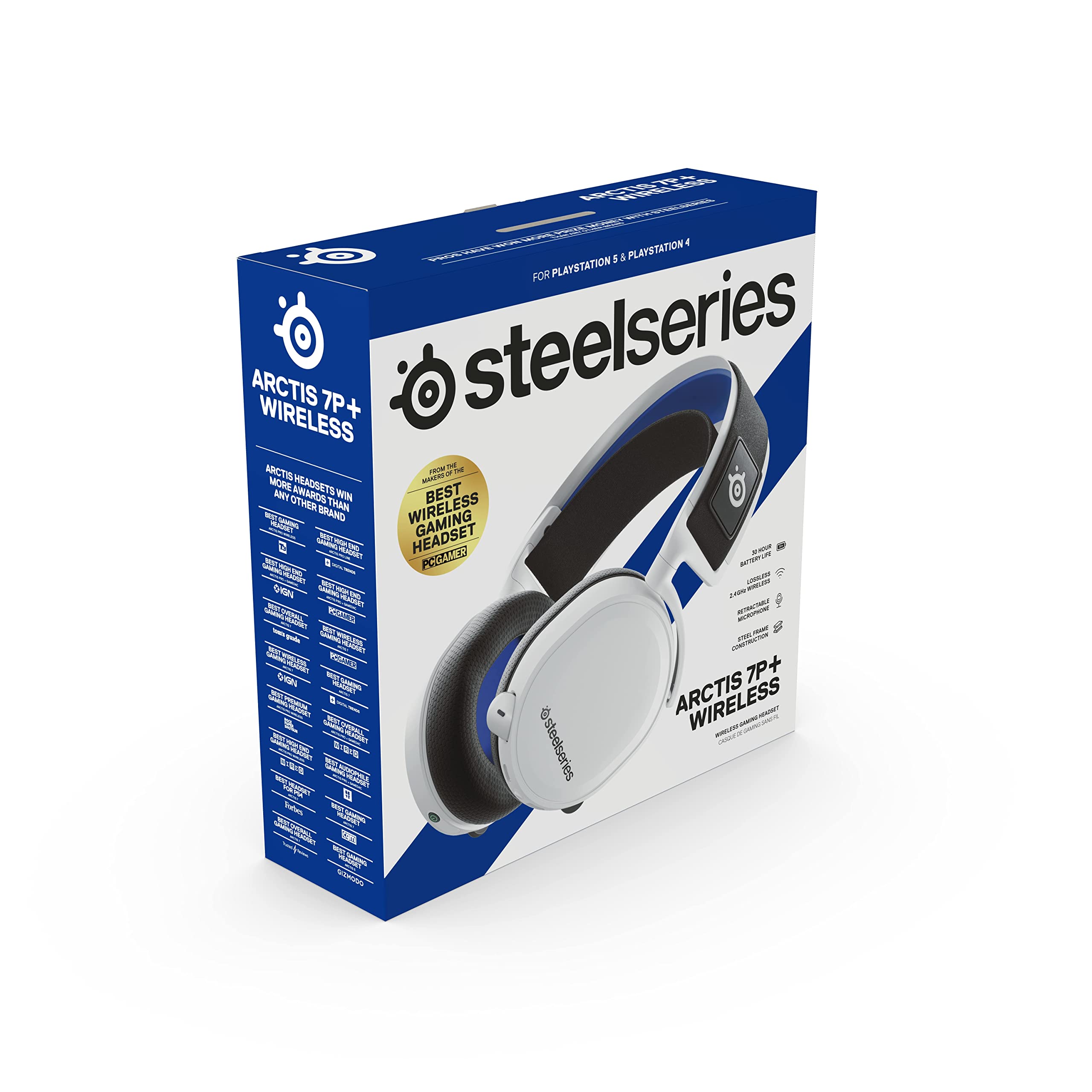 SteelSeries Arctis 7P+ Wireless Gaming Headset with Noise Cancelling Microphone for PS4, PS5 and PC - White (Renewed)