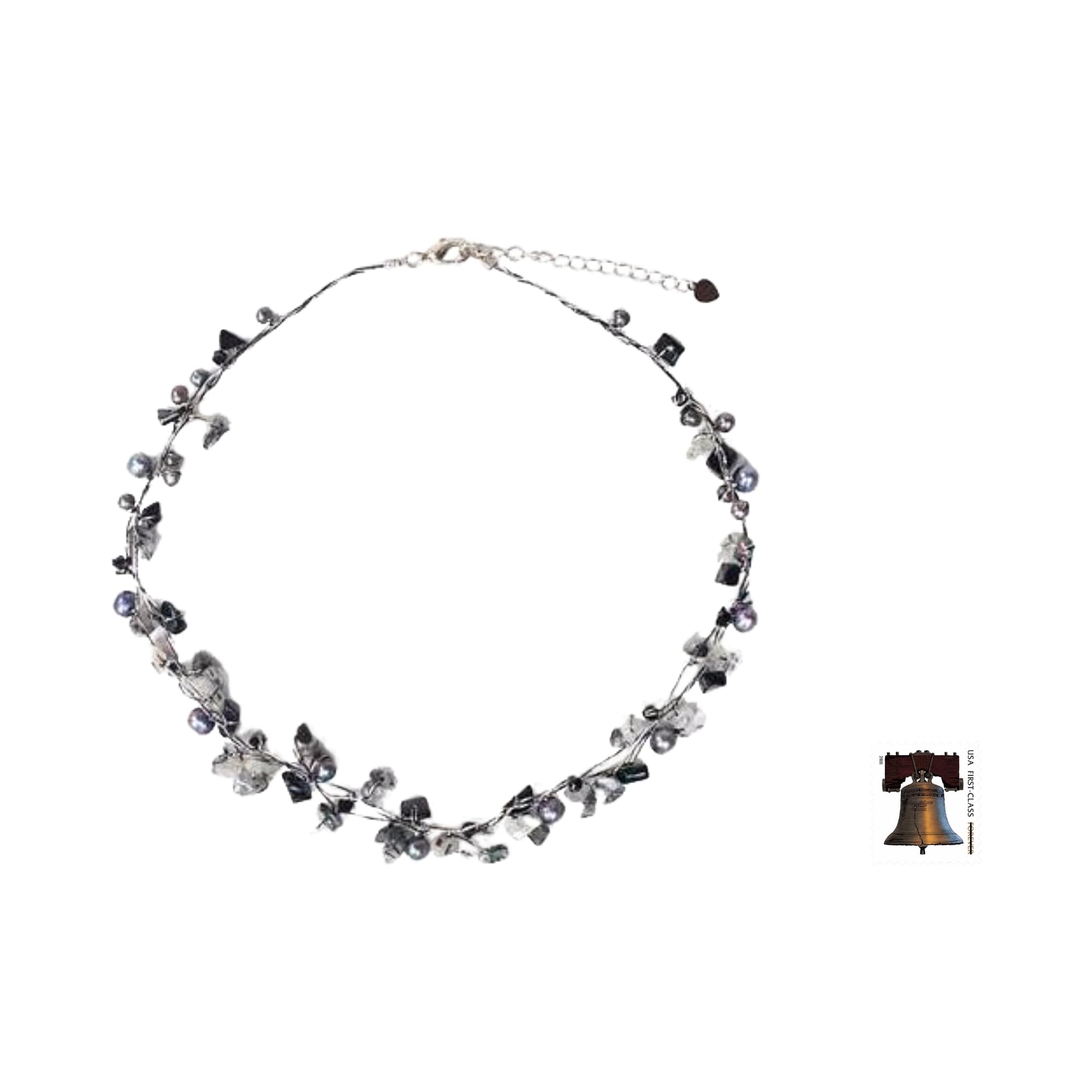 NOVICA Artisan Handmade Cultured Freshwater Pearl Tourmalinated Quartz Beaded Necklace from Thailand Silk Brass Silver Plated Dyed Glass 'River of Night'