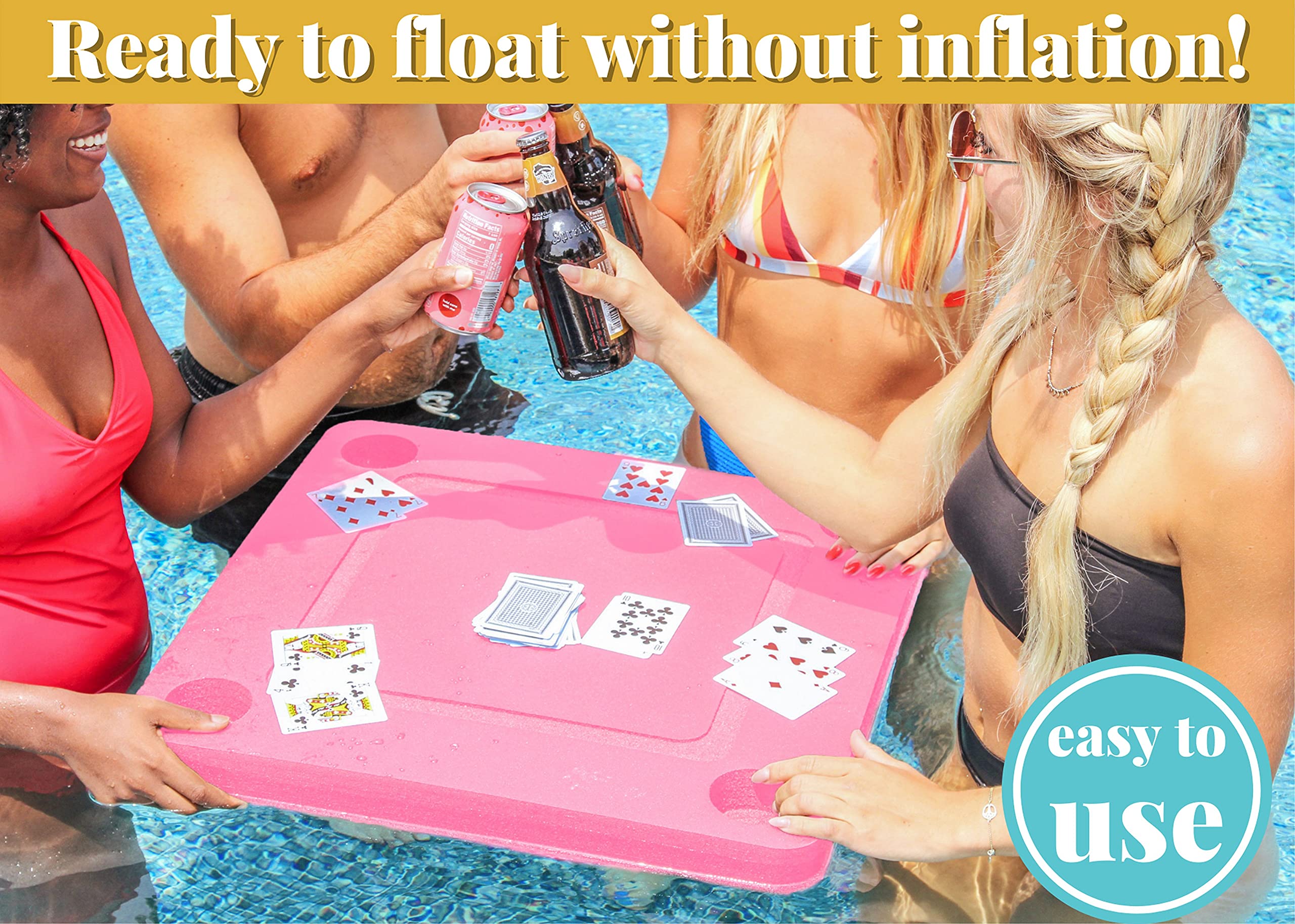 Polar Whale Floating Game or Card Table Pink Tray for Pool or Beach Party Float Lounge Durable Foam 23.5 Inch Drink Holders Deck