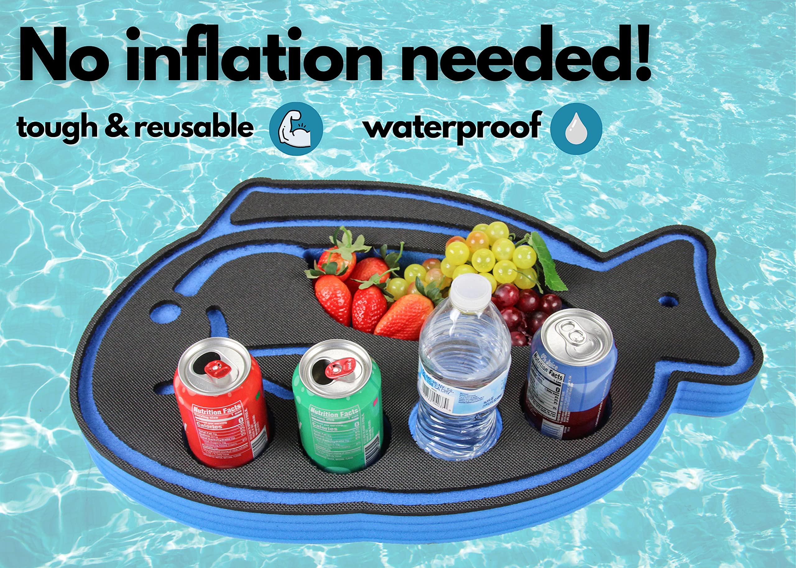 Polar Whale Floating Star Fish Drink Holder Blue and Black Refreshment Table Tray for Pool or Beach Party Float Lounge Durable Foam 6 Compartment UV Resistant with Cup Holders 2 Feet