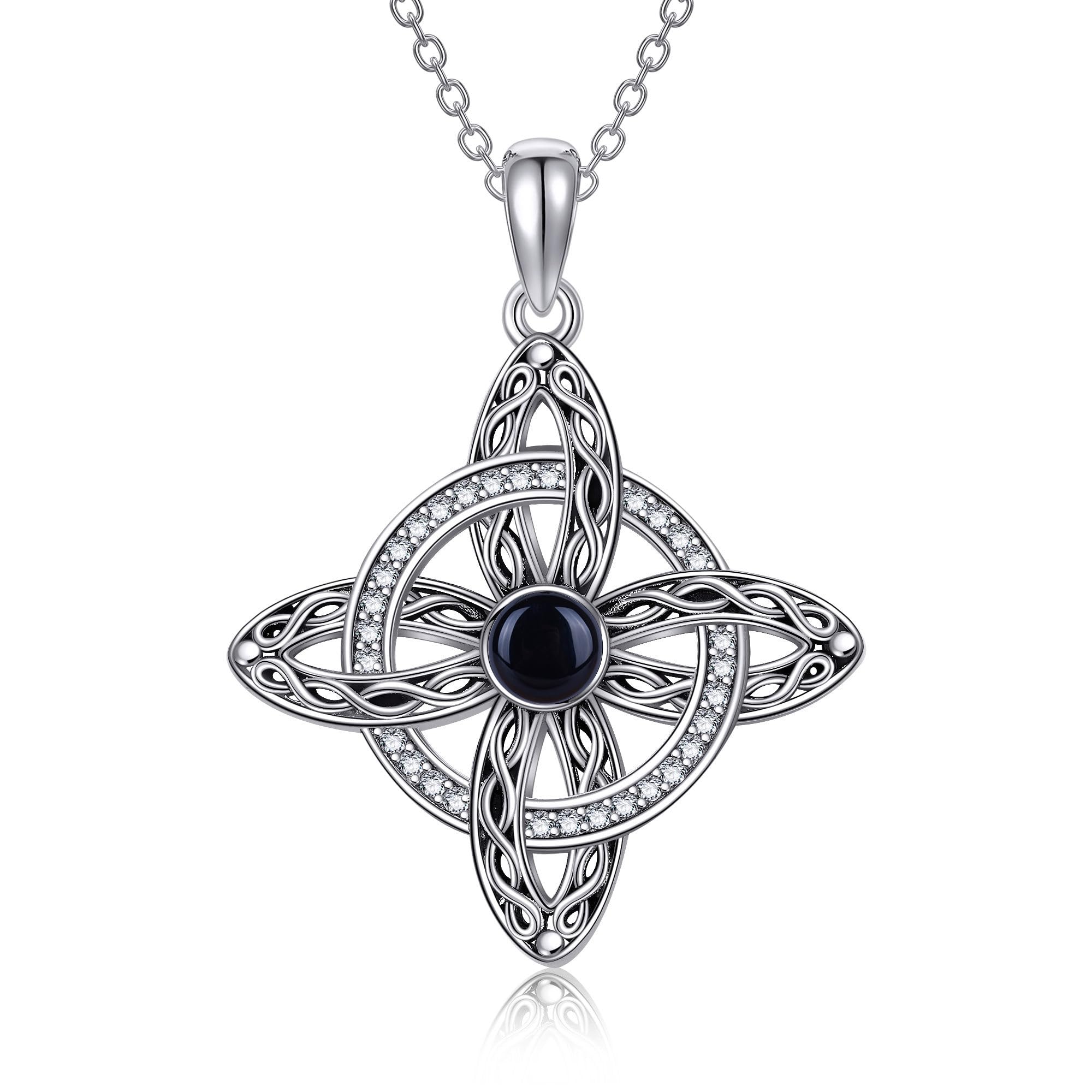 YAFEINI Witches Knot Necklace Sterling Silver Abalone Shell Celtic Witch Knot Pendant Necklace Pagan Jewelry for Women