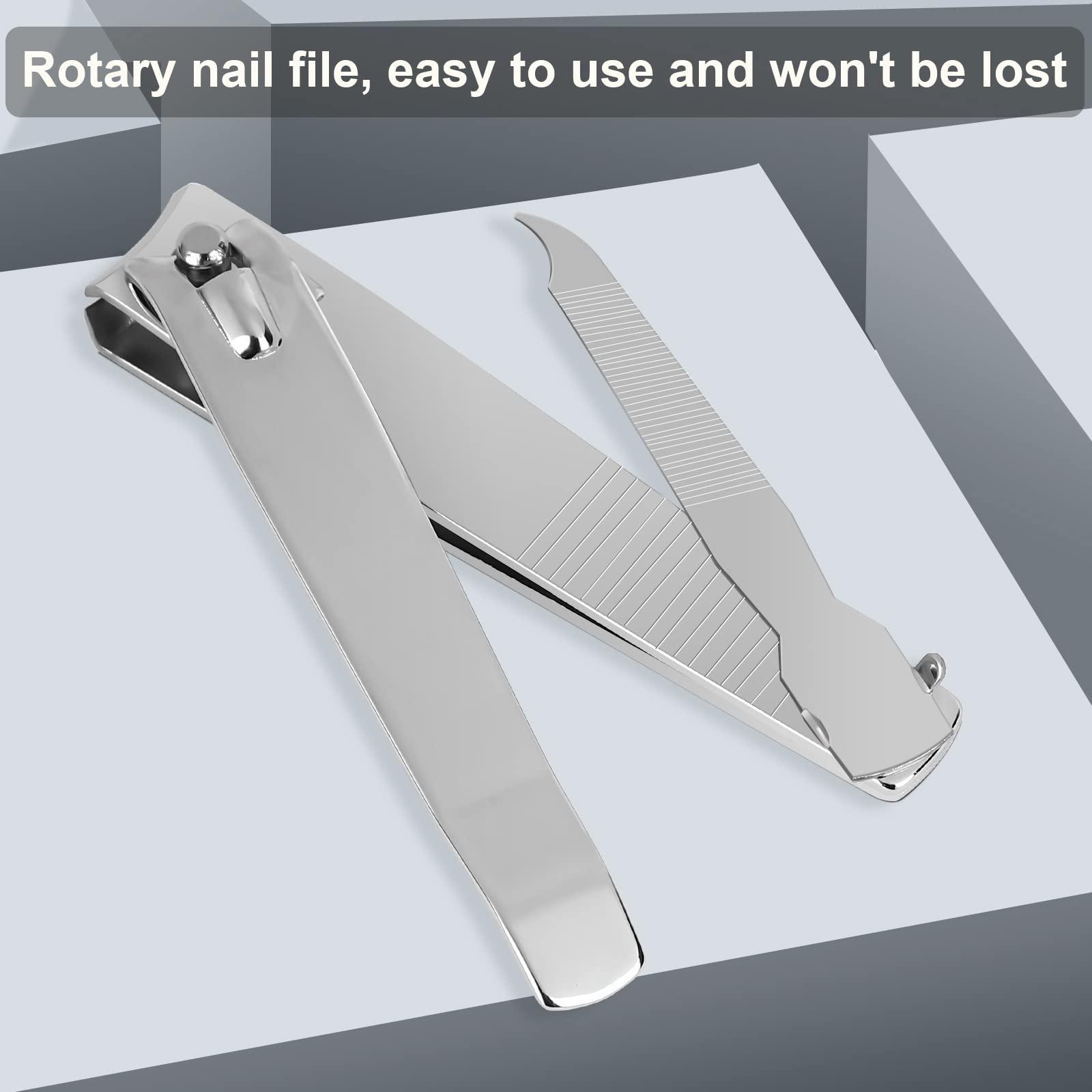 Miloethan Nail Clippers Set, 2Pcs Sharp Curved Fingernail & Toenail Clippers with Nail File for Men and Women, Classic, Silver