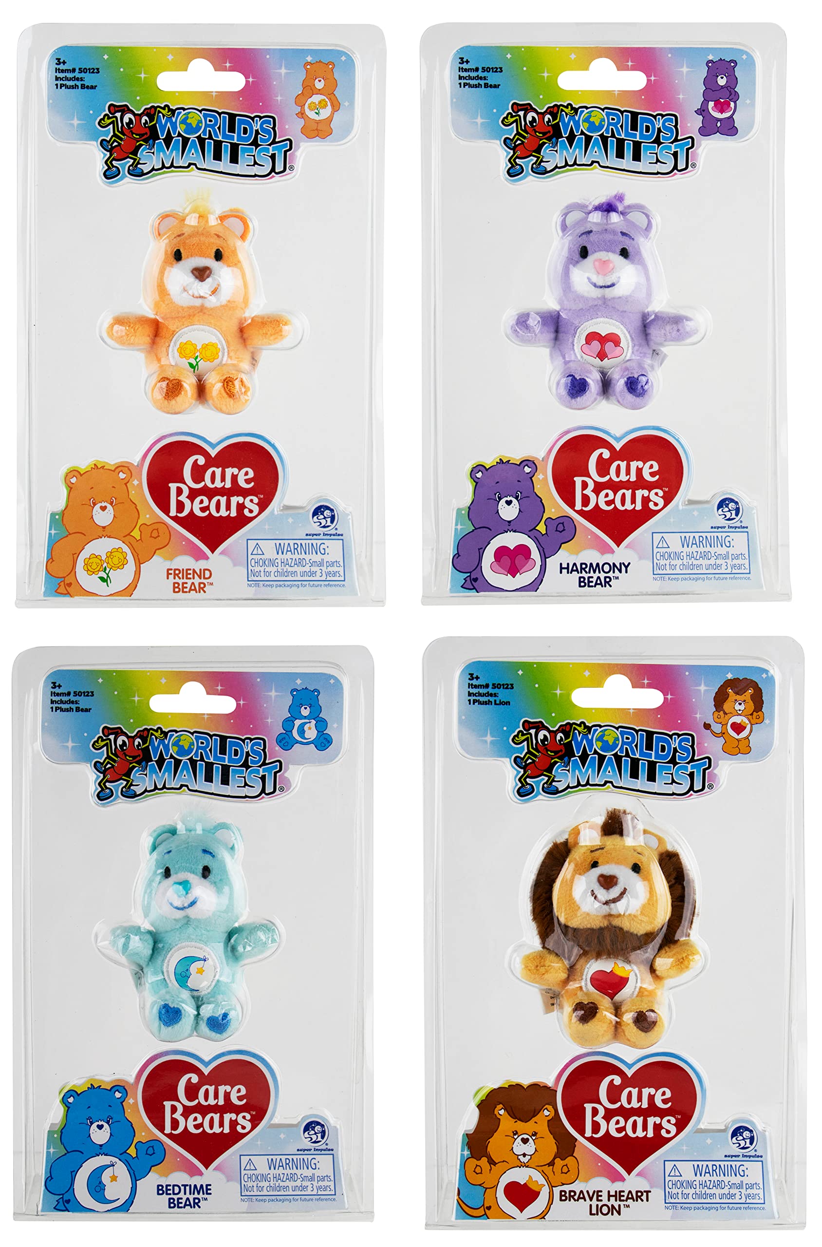 Worlds Smallest Care Bears Series 3 (4 Pack) Bedtime Bear - Brave Heart Lion Bear - Friend Bear - Harmony Bear