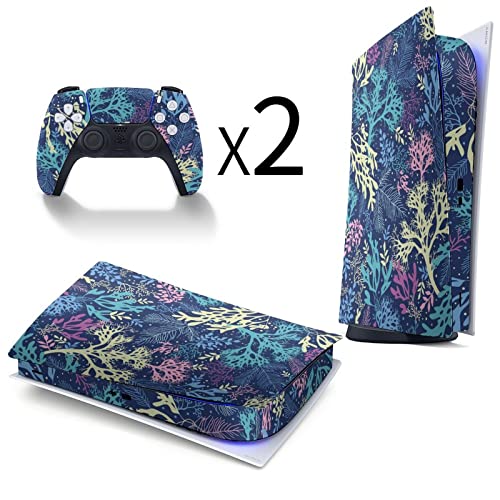 Underwater Seaweed Full Protective Skin Cover Design Wrap Decal Sticker Compatible with PS5 Digital Edition Console and Controller