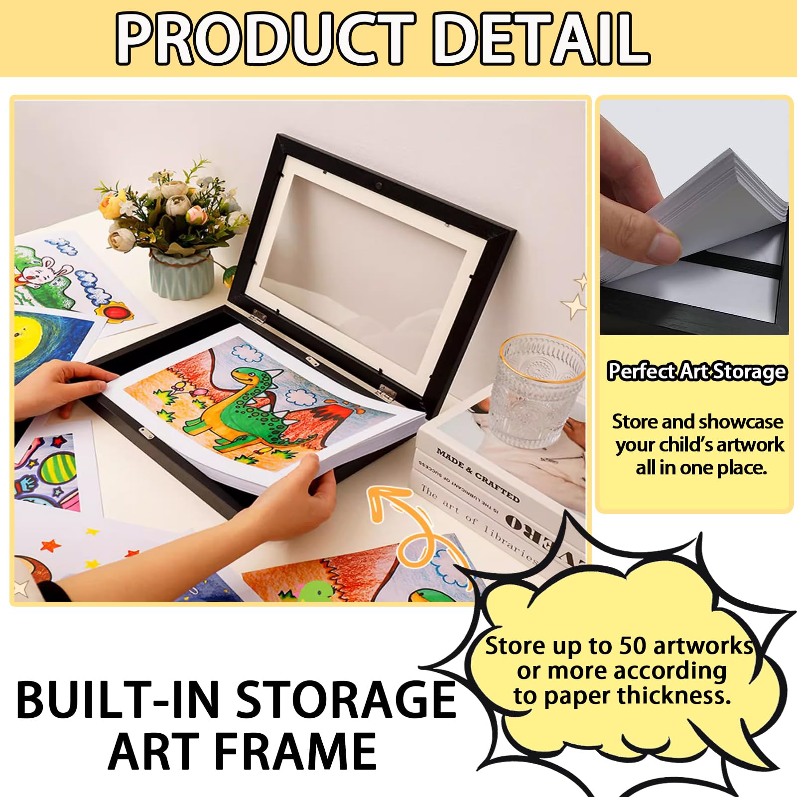 NXN-HOME [2-Pack] Kids Art Frames - Display 8.5x11 or 9x12 with Mat, 10x12.5 without Mat, Front Opening Changeable Kids Artwork Frames, Horizontal and Vertical Art Display for Kids Artwork, Drawing