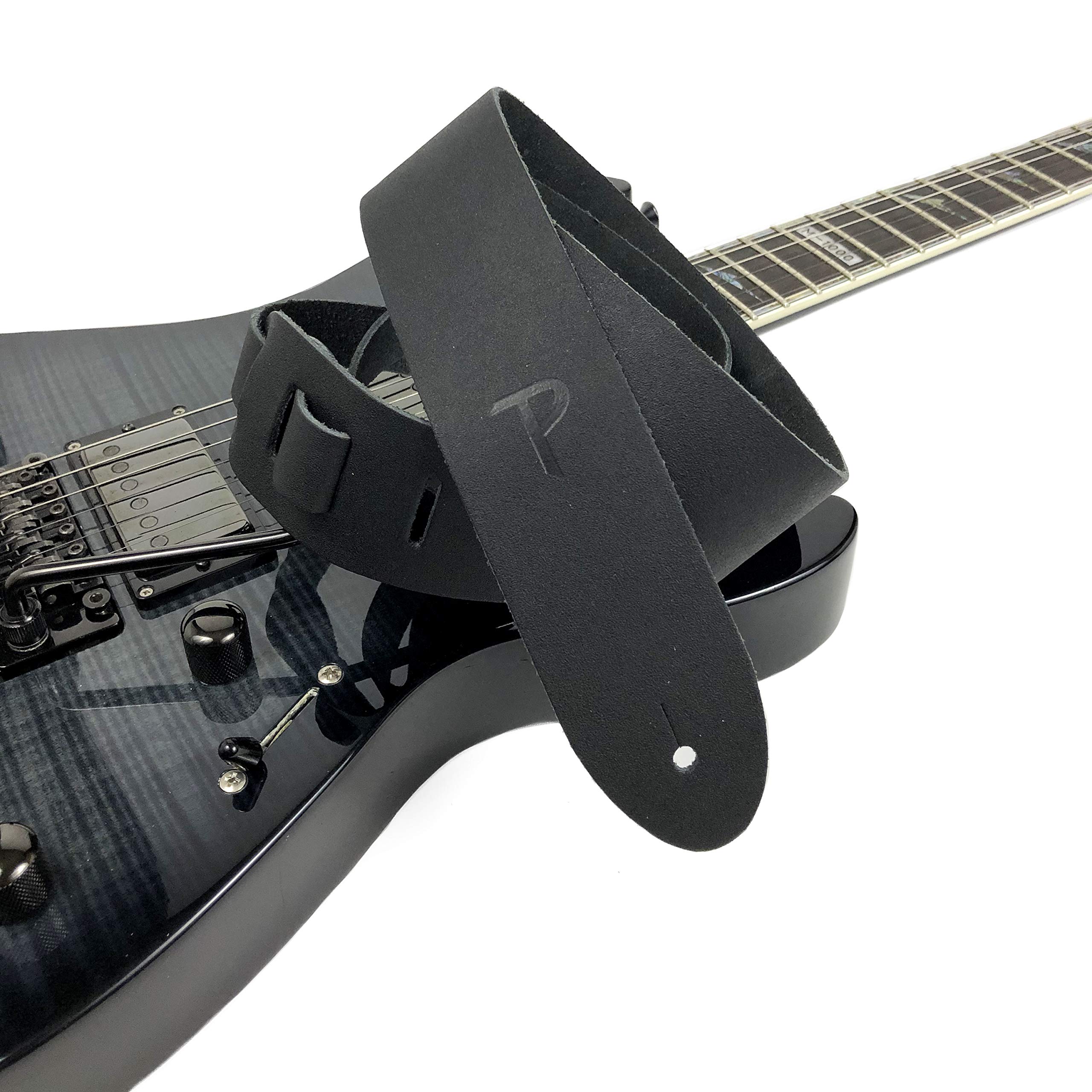 Perri's Leathers Ltd. - Buffalo Leather Guitar Strap - Adjustable Strap From 41″ to 56″ for Electric, Acoustic, Bass Guitar - for Kids & Adults - Black (B20-177)