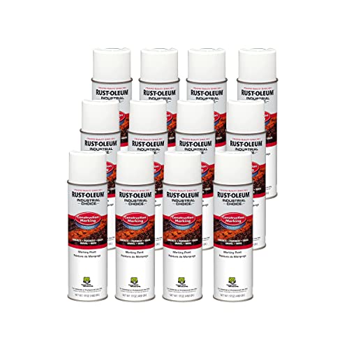 Rust-Oleum 264692-12PK Industrial Choice M1400 System Water-Based Construction Marking Paint, 17 oz, White, 12 Pack