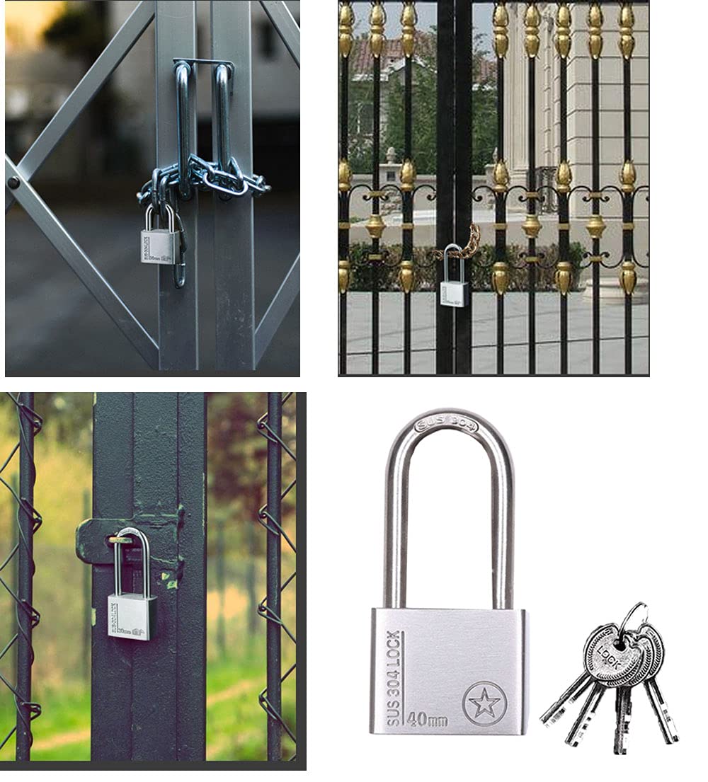 Padlock 40mm Long Beam Gym Locker Lock Keyed Padlocks,Stainless Padlock with 4 Keys,Stainless Lock with Key Padlock,Suitable for Gym Locker Lock,toolboxes,Doors, Fence,(Silver)