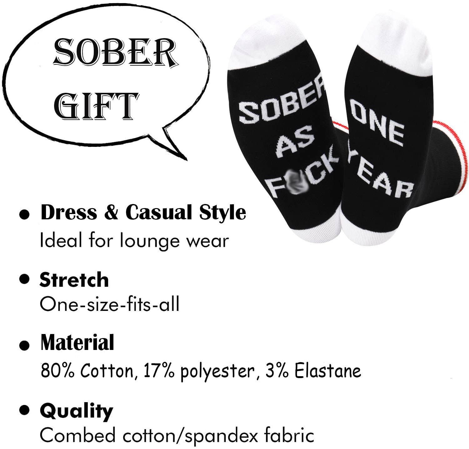 TSOTMO 2 Pairs Sobriety Anniversary Socks Sobriety Gift AA NA Recovery Socks Sober As Encouragement Gift (1 year F)