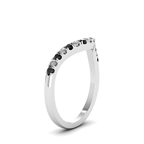 tusakha Black & White Simulated Diamond 18k White Gold Over .925 Sterling Silver Curved Engagement Wedding Band Ring For Womens