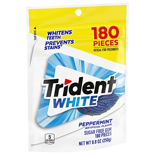 Trident White Sugar Free Gum, Peppermint, 180 Count (Packaging May Vary)