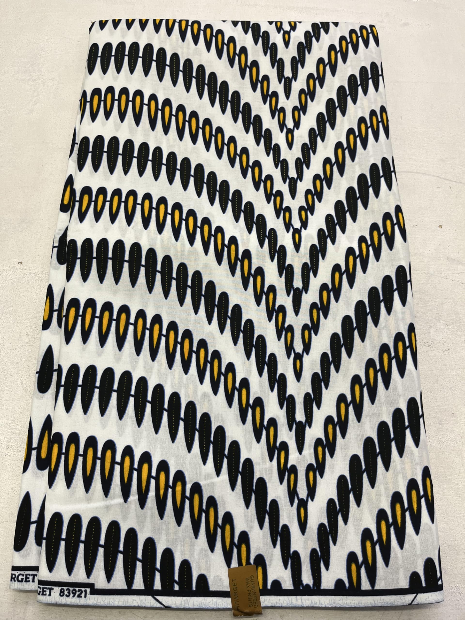 Rain Drops Design African Guaranteed Wax Block Prints Fabric/African Ankara Wrapper Fabric Wax Fabrics /-Sell by 6 Yards-100% Cotton-for Dresses- White, Yellow, Dark-Blue, Black