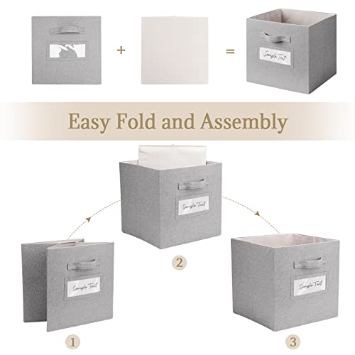 Posprica 13x13 Cube Storage Bins 8 pack, Collapsible Foldable Fabric Storage Boxes with Label Window, Storage Baskets Organizer with Dual Handles for Shelves, Clothes, Closet, Office, Bedroom, Grey
