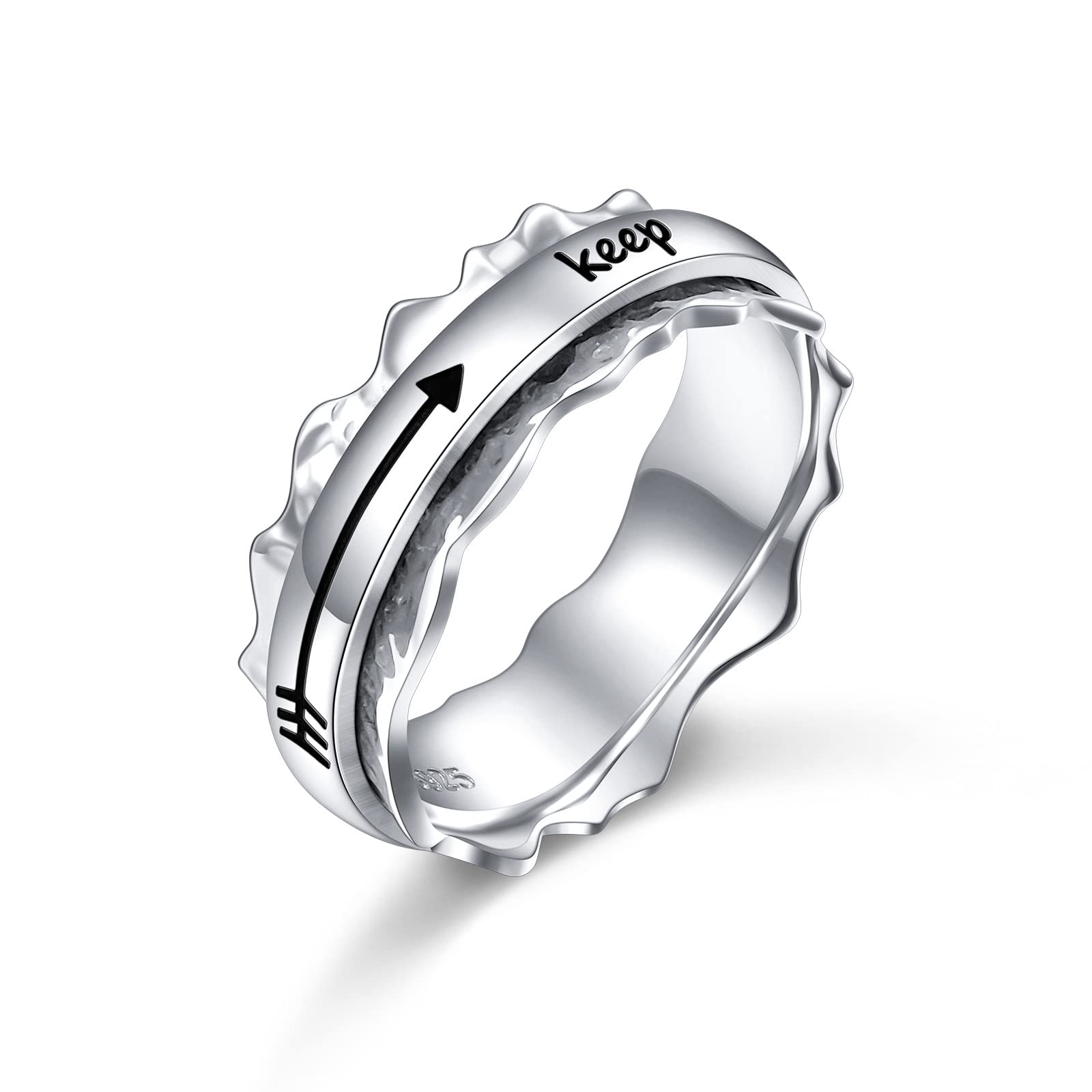 Spinner Ring 925 Sterling Silver Fidget Rings for Anxiety Stress Relieving ADHD Men Women Rings Keep Going Inspirational Band Ring Size 10