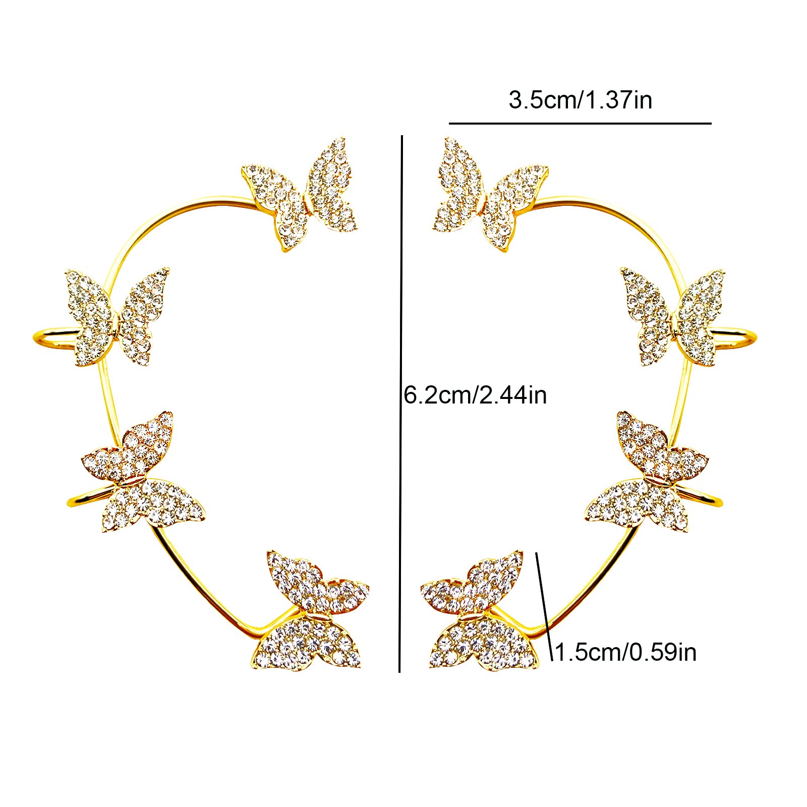Taichell Shining Butterfly Ear Cuffs Zircon Butterfly Earrings for Women, Silver, Non-Piercing, Adjustable