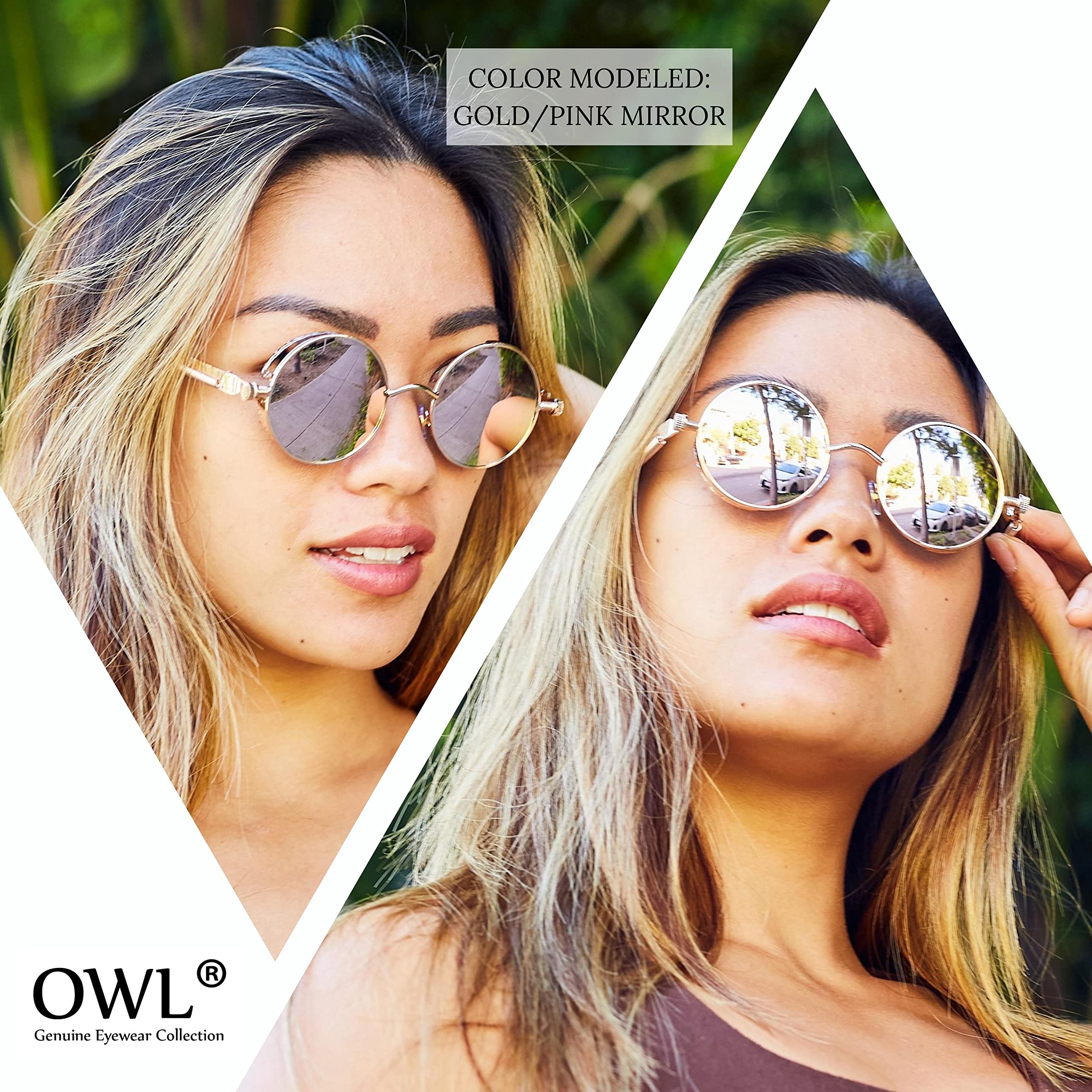 OWL Steampunk Retro Gothic Vintage Hippie Black Metal Round Circle Frame Sunglasses Sea Red Lens