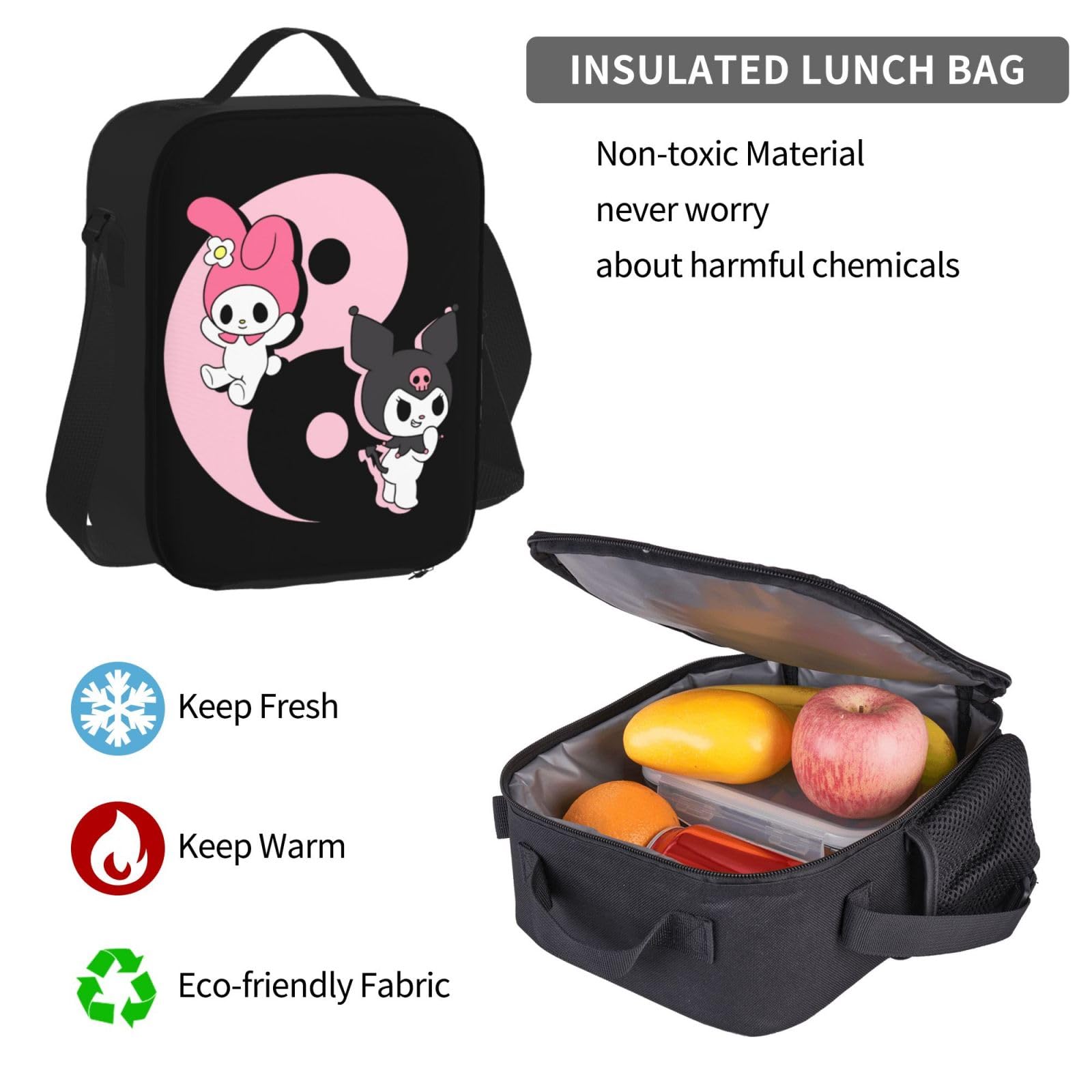 ORPJXIO Backpack 3 Piece Set Kuromi Anime My Melody Laptop Backpack Pencil Case Lunch Bag Combination For Travel Work Camping