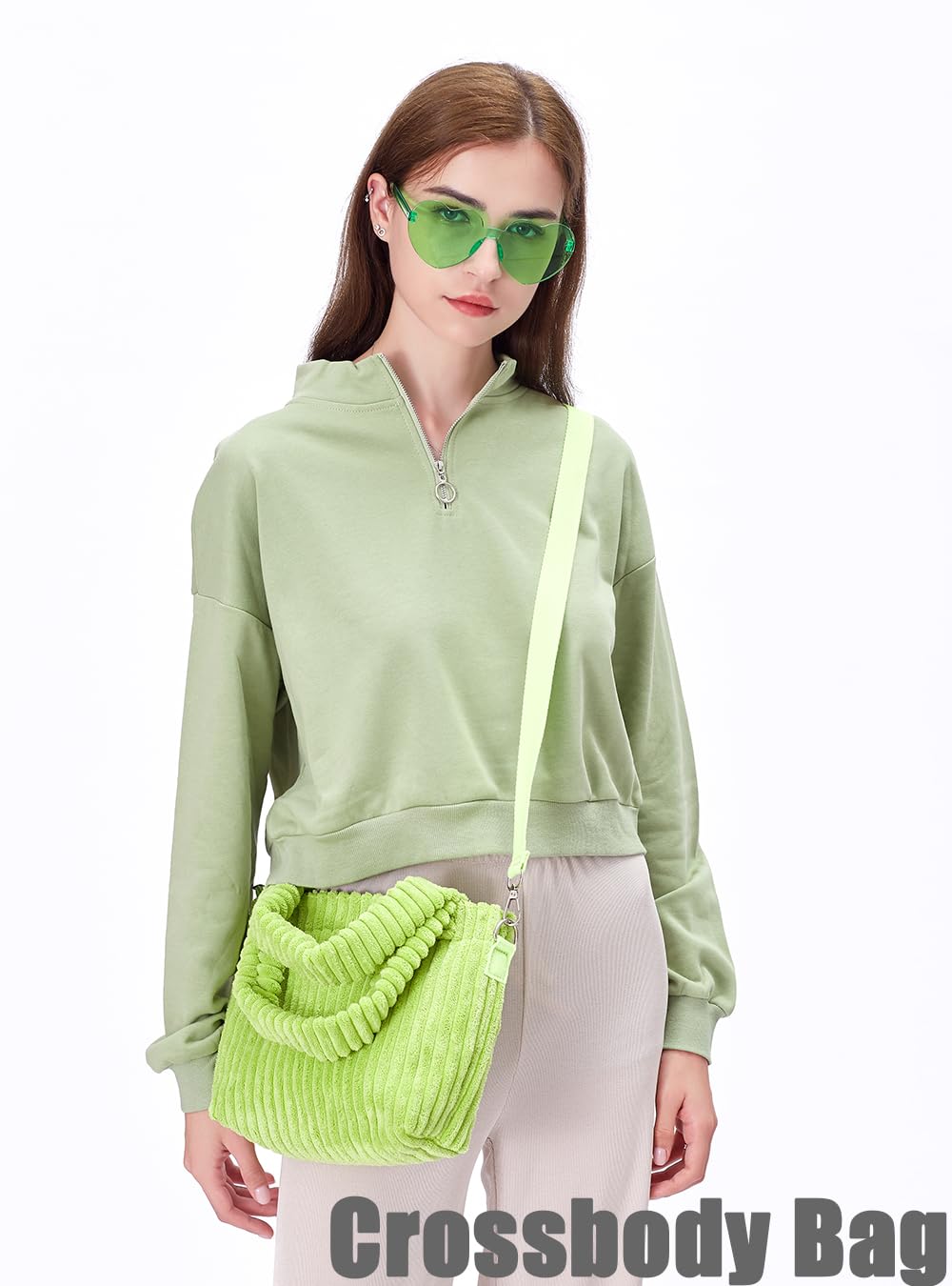 YIKOEE Mini Corduroy Tote Bag for Women Cute Small Tote Bags(Lime Green)