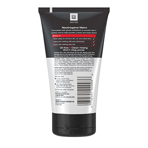 Neutrogena Men Exfoliating Razor Defense Daily Shave Face Scrub, Conditioning Facial Cleanser for Smoother Skin & Less Razor Irritation, Dye-Free, 4.2 fl. oz (Pack of 3)