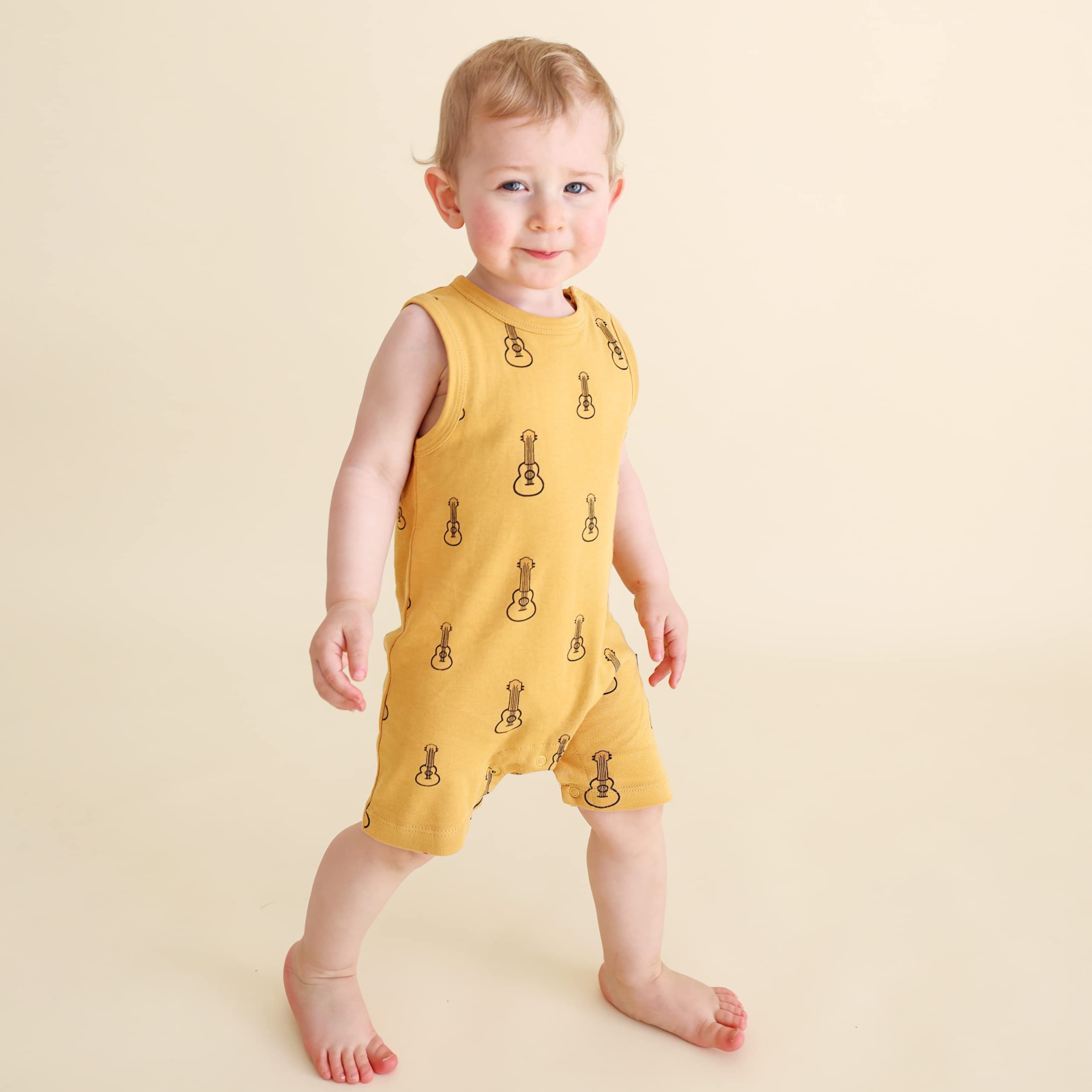 PARADE Organic Tank Rompers - Signature Prints Yellow Ukuleles 6-12 Months