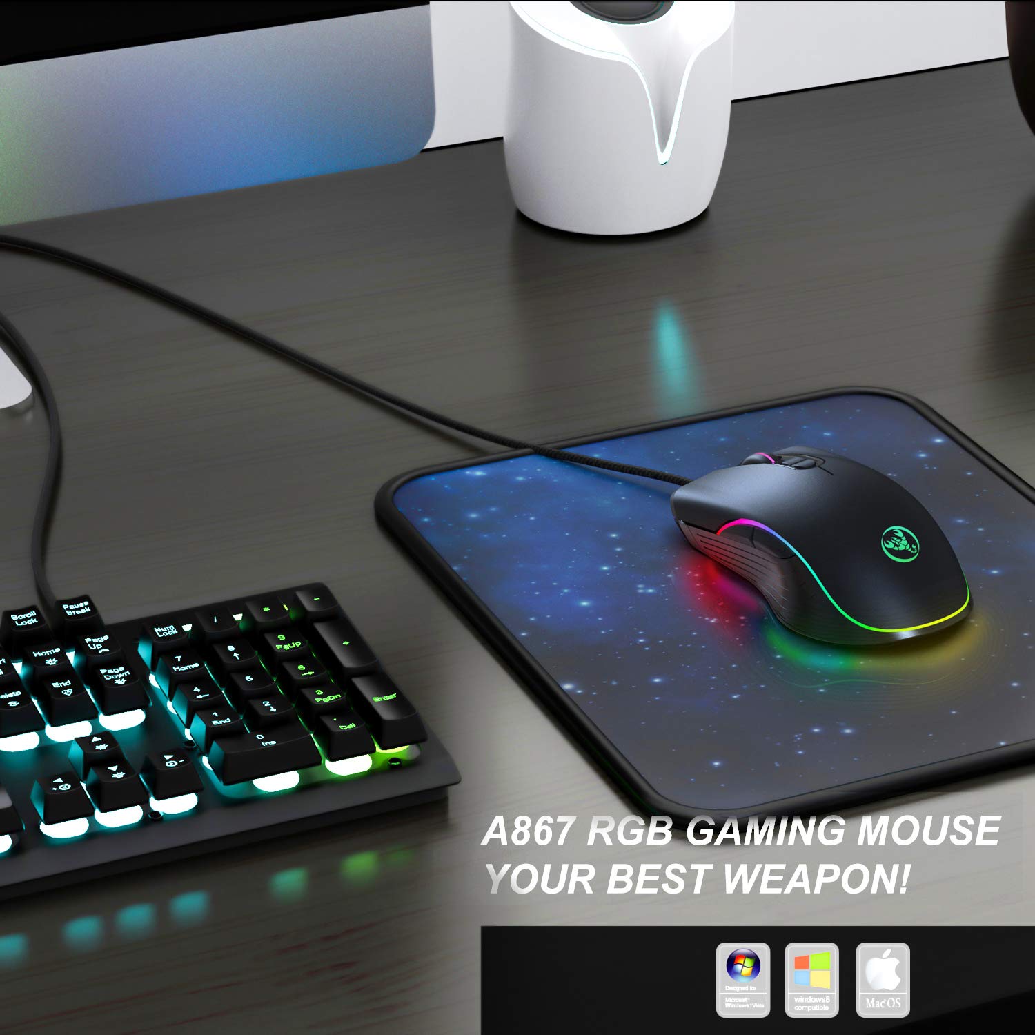 Scorpion Gaming Mouse Wired, Ergonomic Optical Mouse 7 RGB Backlit Modes, 7 Programmable Buttons 6400 DPI PC Gaming Mice for Laptop Computer Macbook