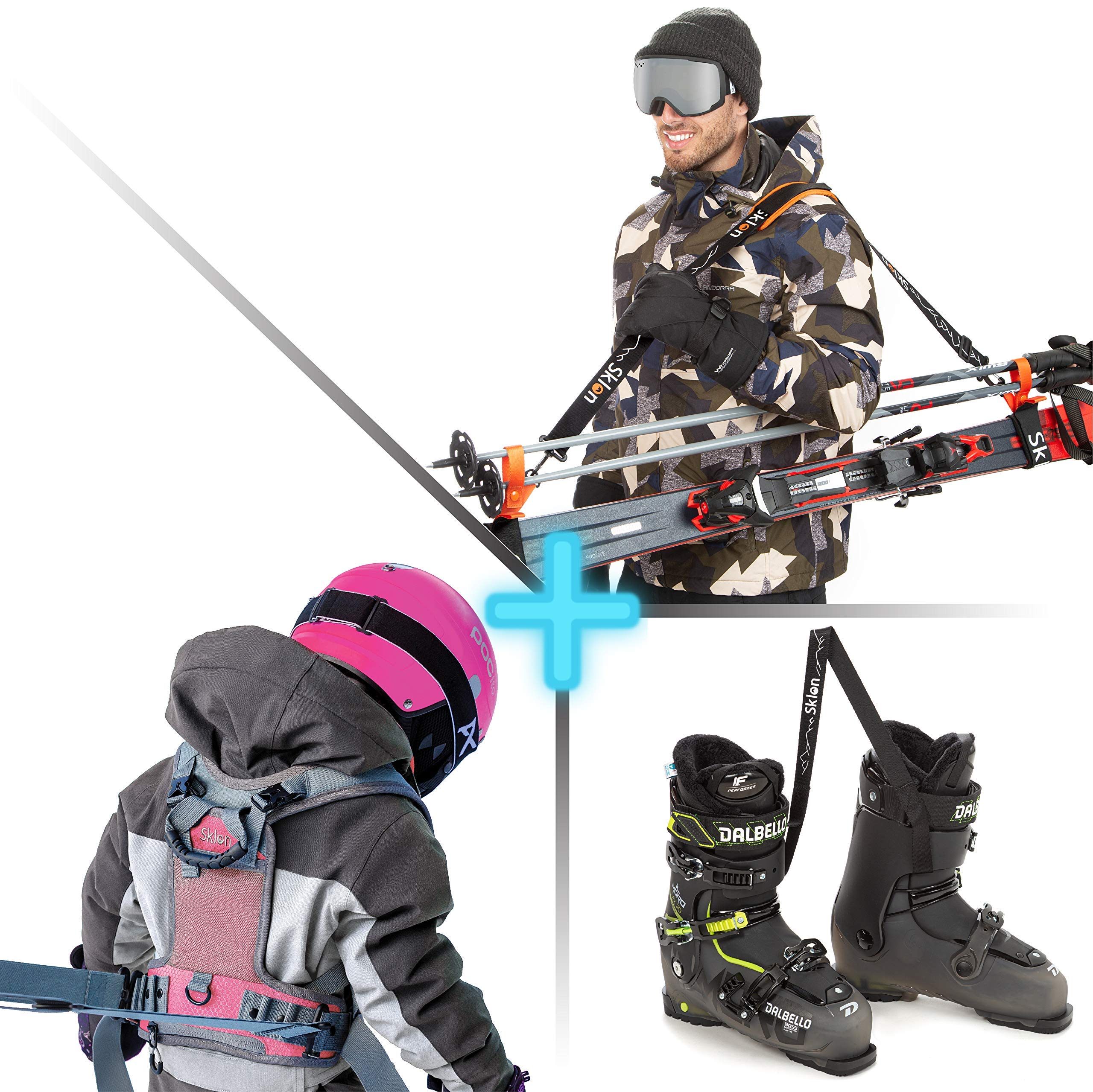 Ski & Snowboard Training Harness + Ski & Pole Carrier Bundle - Teach Your Child The Fundamentals of Skiing and Snowboarding - Complimented by Ski & Boot Carriers to Help Them Get to The Mountain