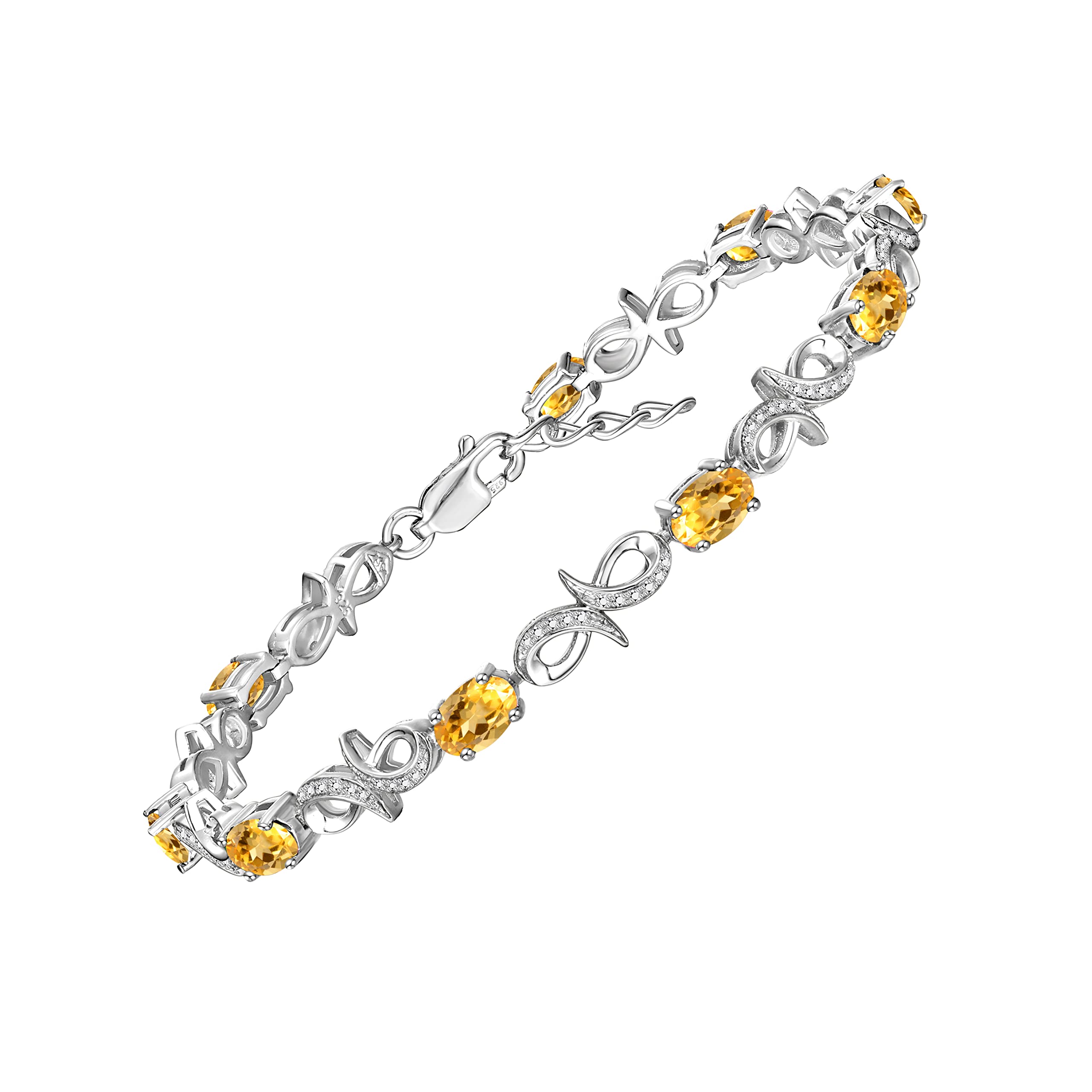 Rylos Bracelets for Women 925 Sterling Silver Infinity Tennis Bracelet Gemstone & Diamonds Adjustable to Fit 7"-8" Wrist, 9 Gorgeous 6X4MM Citrine Jewelry for Women Friendship Bracelets