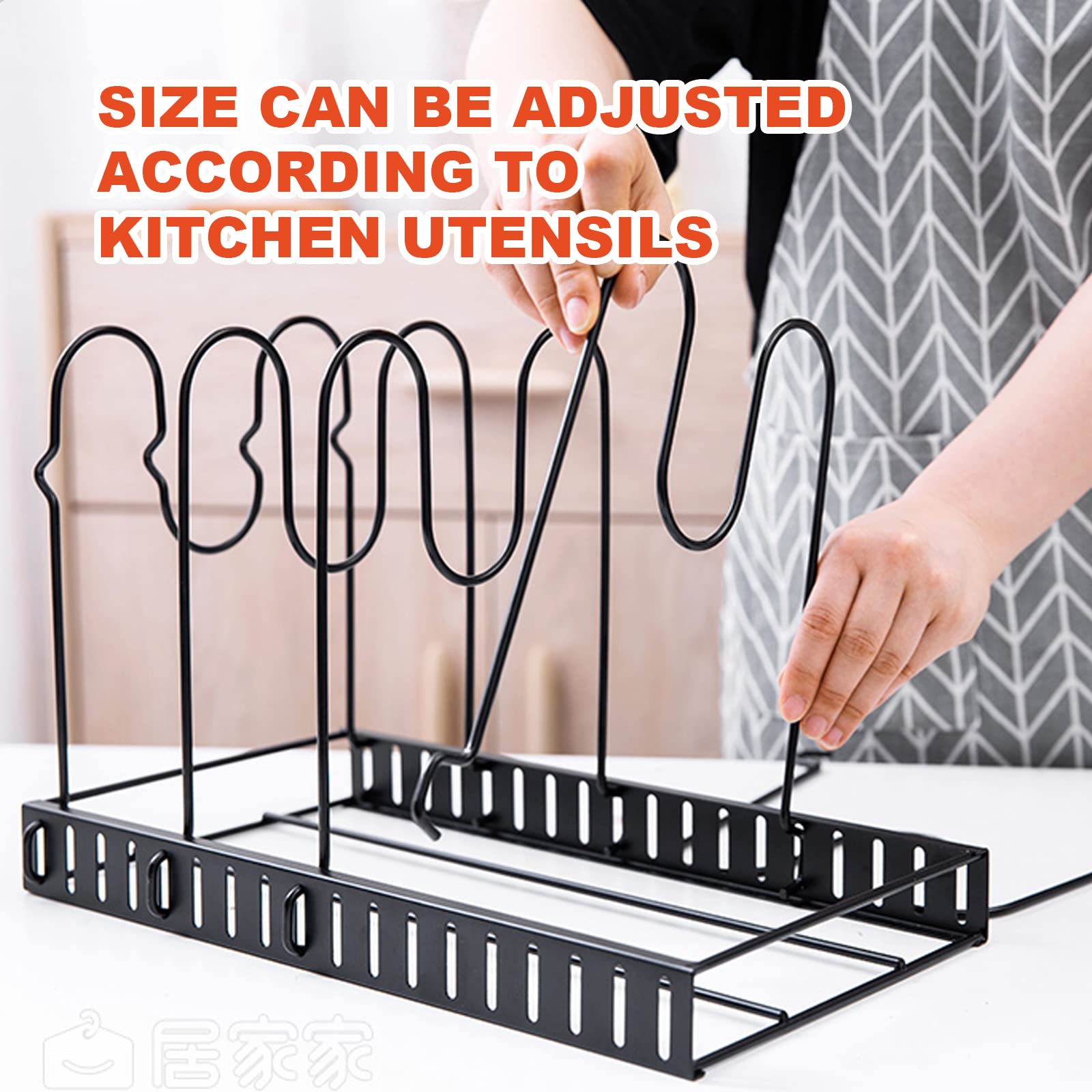 Pot cover frame, Pots and Pans Organizer,pot storage frame, retractable kitchen shelf, adjustable spacing, versatile tabletop for various pots and pans, perforated free sitting pot cover frame