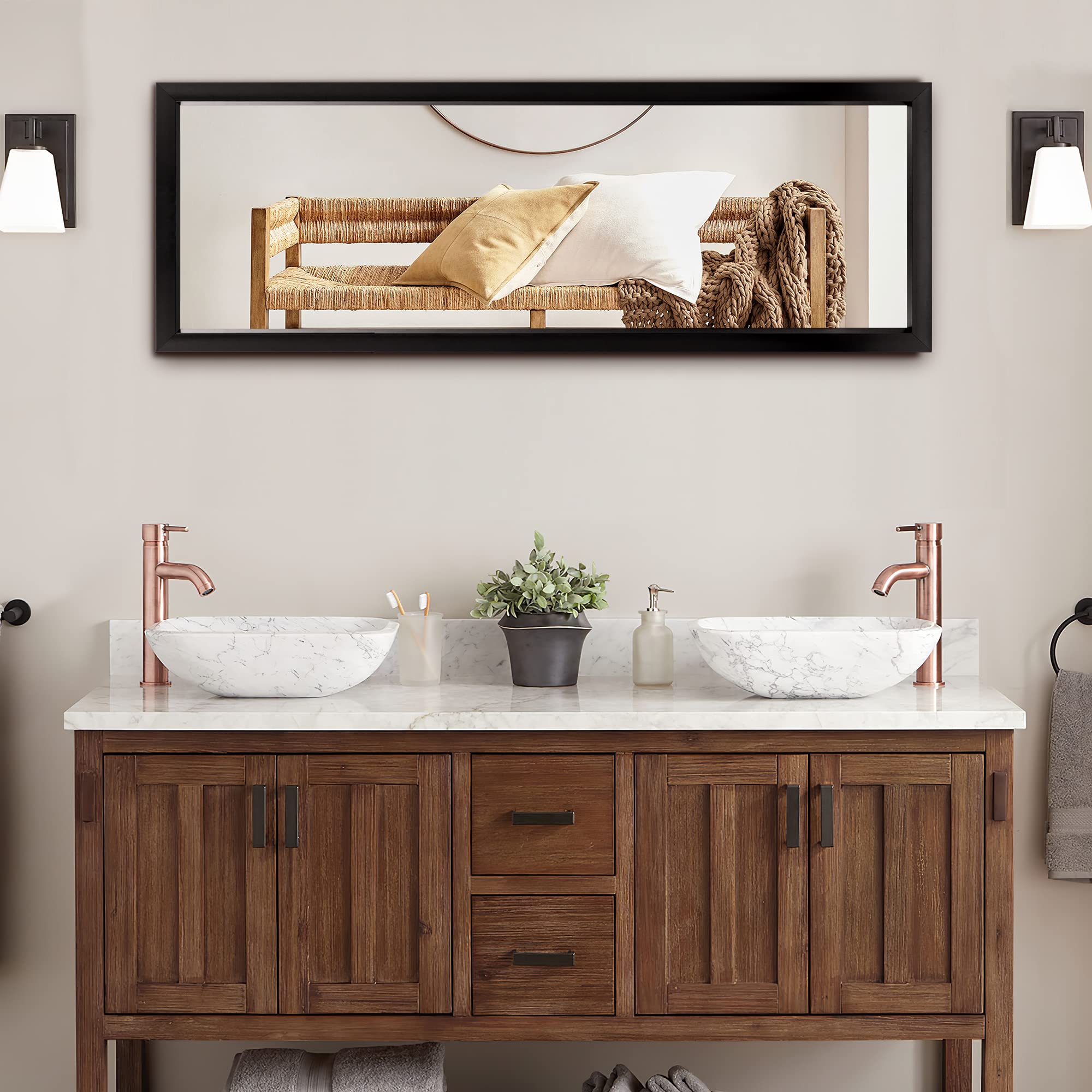 NicBex 43" x 16" Wall Mirror Full Length Mirror for Wall Hanging Wall Mirror for Bedroom Dorm Polystyrene Frame Black