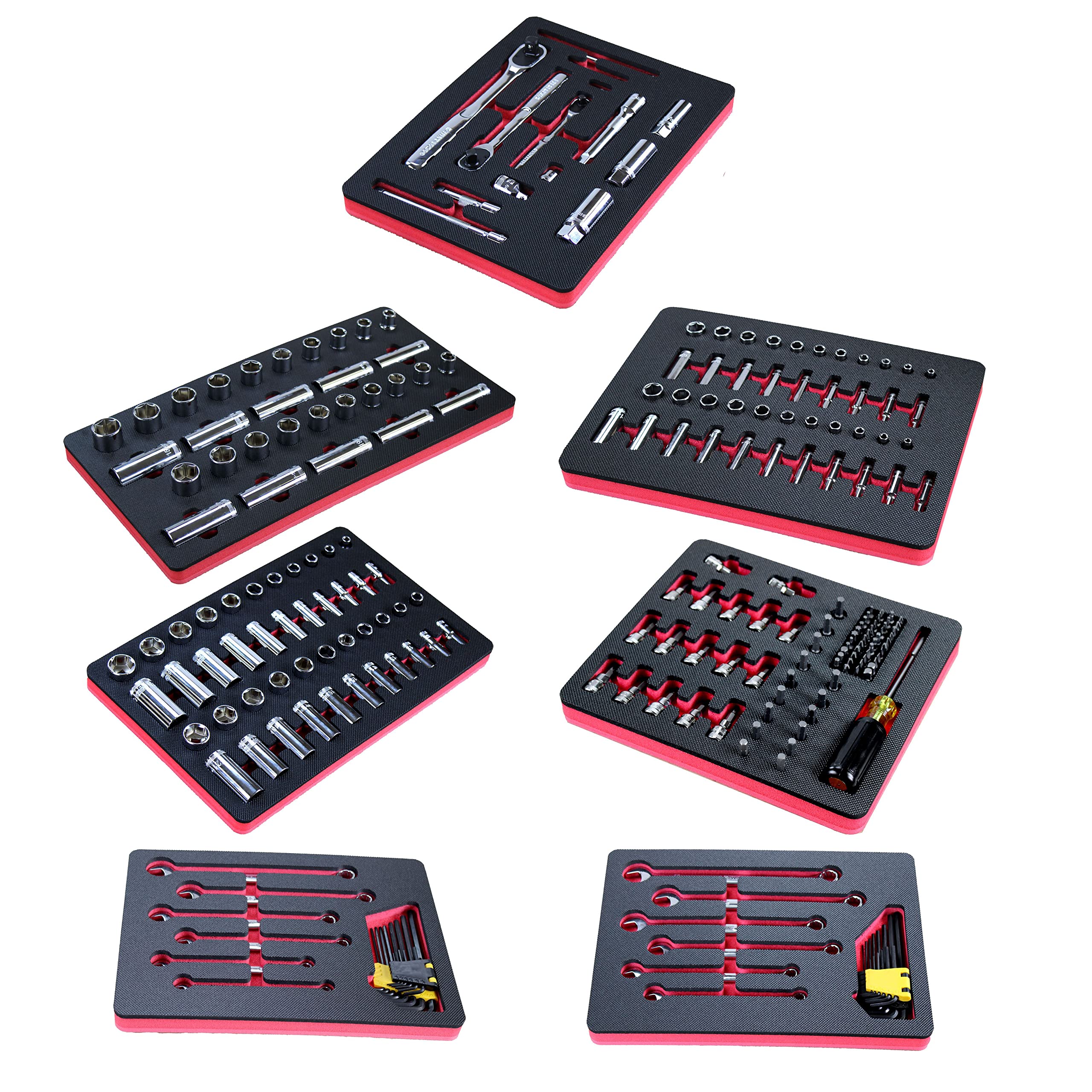 Polar Whale Tool Drawer Organizer Inserts Fits DEWALT 247 Piece Mechanics Set Red and Black Durable Foam Trays Holds Many Tools and Accessories ONLY for DWMT81535 Fits Most Cabinet and Chest Drawers