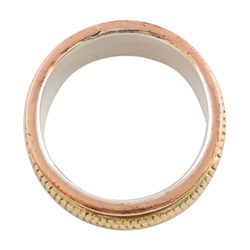 NOVICA Artisan handmade .925 Sterling Silver Meditation Spinner Ring Copper Brass from India [band Width 10 mm W] 'Alluring Rotation'