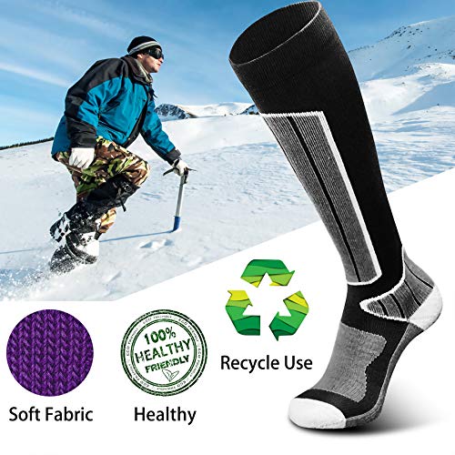 Ski Socks High Performance Thick Snow Skiing Socks- Thickening Warm Outdoor Wool Sports Stocking for Skiing Hiking Snowboard (L, Black 3pair)