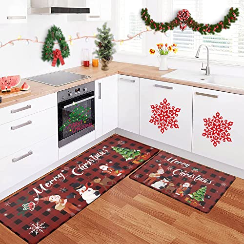 U'Artlines Christmas Anti Fatigue Kitchen Mats Set of 2 Farmhouse Kitchen Rugs and Mats Cushioned Kitchen Floor Mats Set Waterproof Comfort Standing Mats Non Slip Kitchen Rugs and Runner Sets (Red)