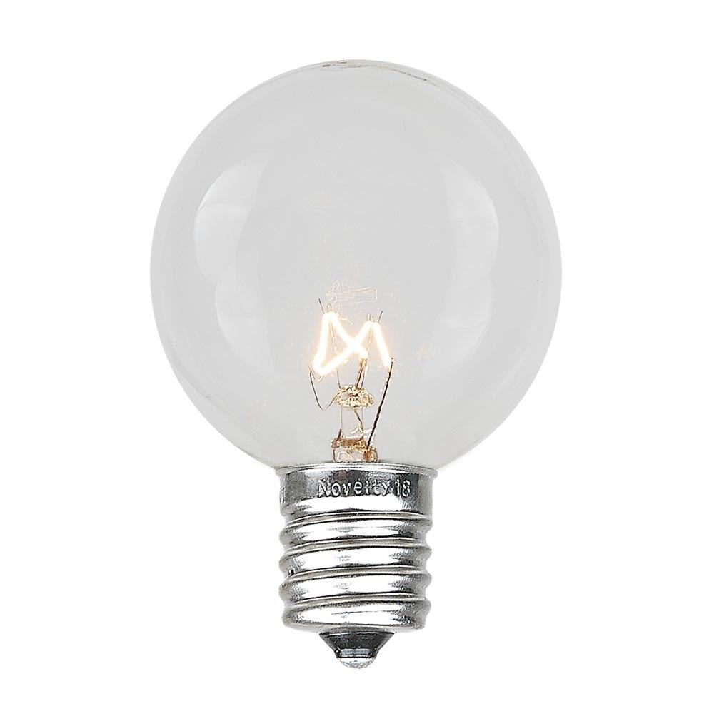 Novelty Lights Incandescent G50 Globe Replacement Bulbs - Outdoor Individual Bulbs For Events, Holiday Parties, Patios, And More - E17/C9 Intermediate Base, 7 Watt Lights (Clear, 25 Pack)
