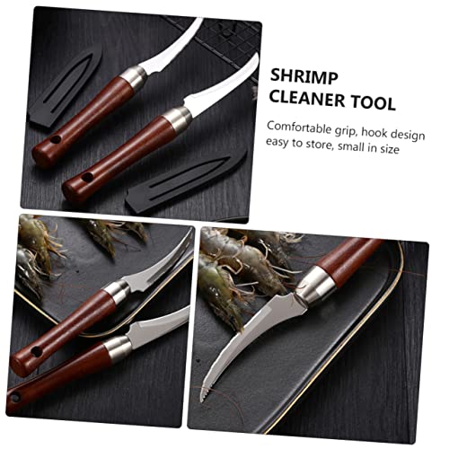 UPKOCH 2pcs Shrimp Peeling Knife Stainless Steel Cleaner Shrimp Deveiner Tool Oyster Knife Shrimp Master Tool Shrimp Line Peelers Shrimp Peeling Tool Shrimp Peeler Log Wooden Handle Suite