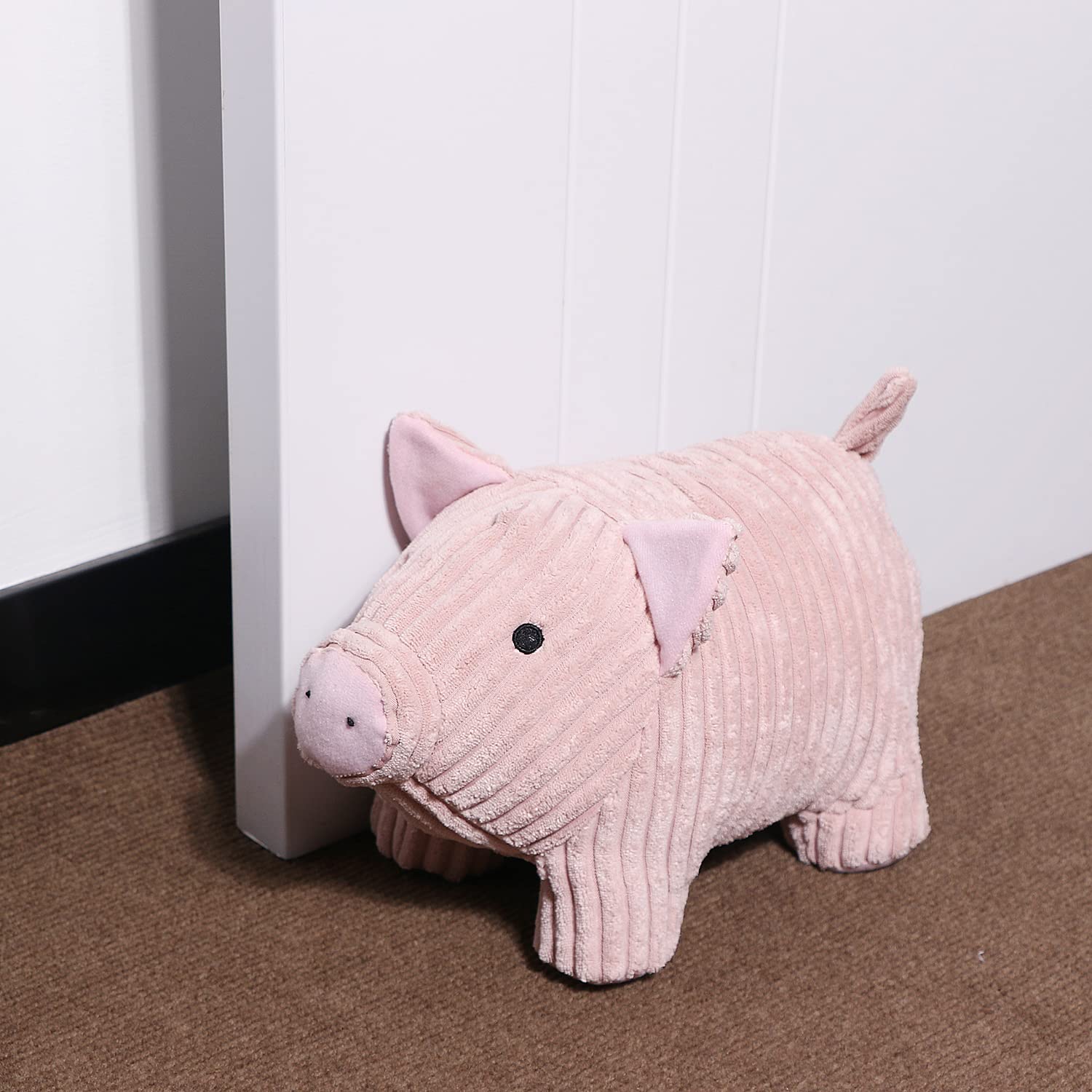 SANFERGE Cute Decorative Door Stopper for Home and Office Floor Door Stops, Fabric Animal Weighted Heavy Wall Protectors, Pink Pig