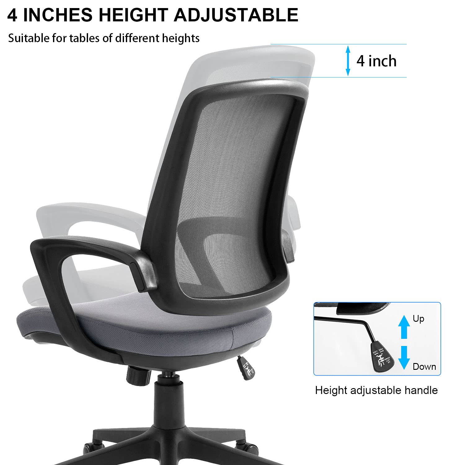 QY Home Office Chair Ergonomic Desk Chairs with Wheels & Arms, Swivel Task Mesh Chair for Small Space, Gray