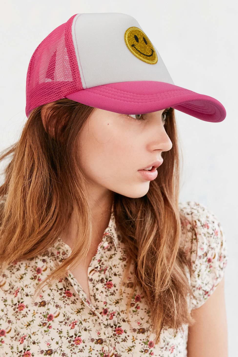 Vikodah Smiley Face Trucker Hats Preppy Style Baseball Hat,Unstructured Dad Cap for Unisex Pink