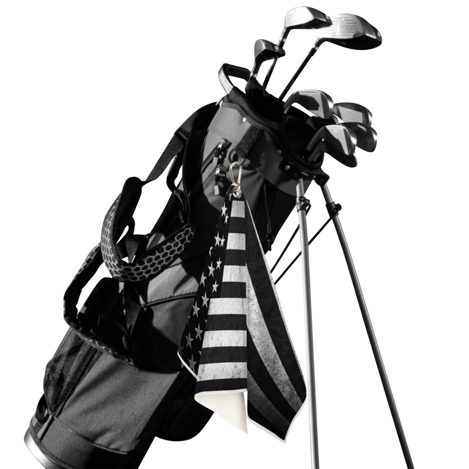 White Black American Flag Microfiber Golf Towel Breathable Quick-Drying Portable Golf Towel Machine Washable Lightweight Golf Towel for Yoga Workout Golf Sport Running 24x15in
