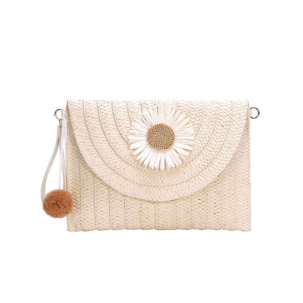 YDQUANI Straw Shoulder Bag Womens Straw Clutch Handbag Straw Crossbody Bag Summer Beach Woven Envelope Purse Wallet