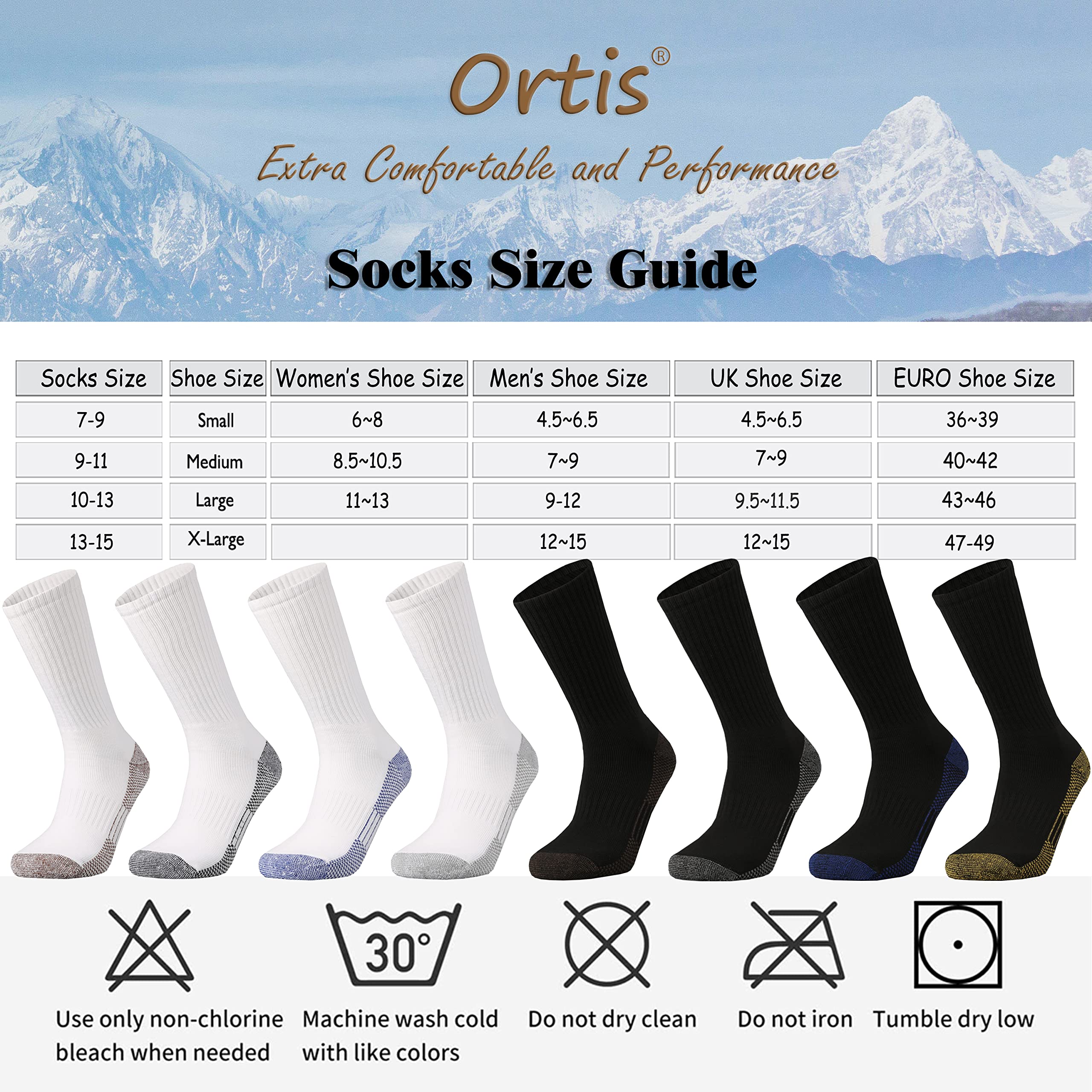 Ortis Men's Cotton Cushion Crew Socks Moisture Wicking Breathable Thick Warm Thermal for Athletic Heavy Duty Work Boot(BlackBlue L)