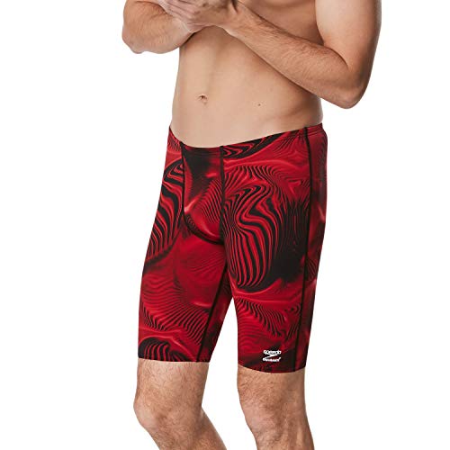 Speedo Men's Standard Swimsuit Jammer Endurance+ Printed Team Colors, Fusion Red, 34